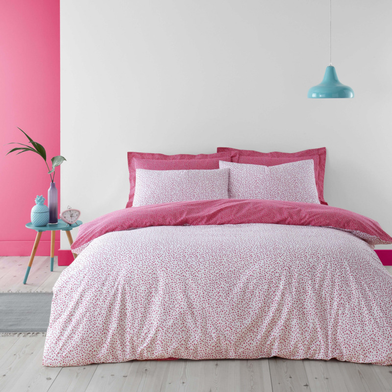 Dottie Pink 100% Cotton Duvet Cover and Pillowcase Set Pink by Dunelm ...