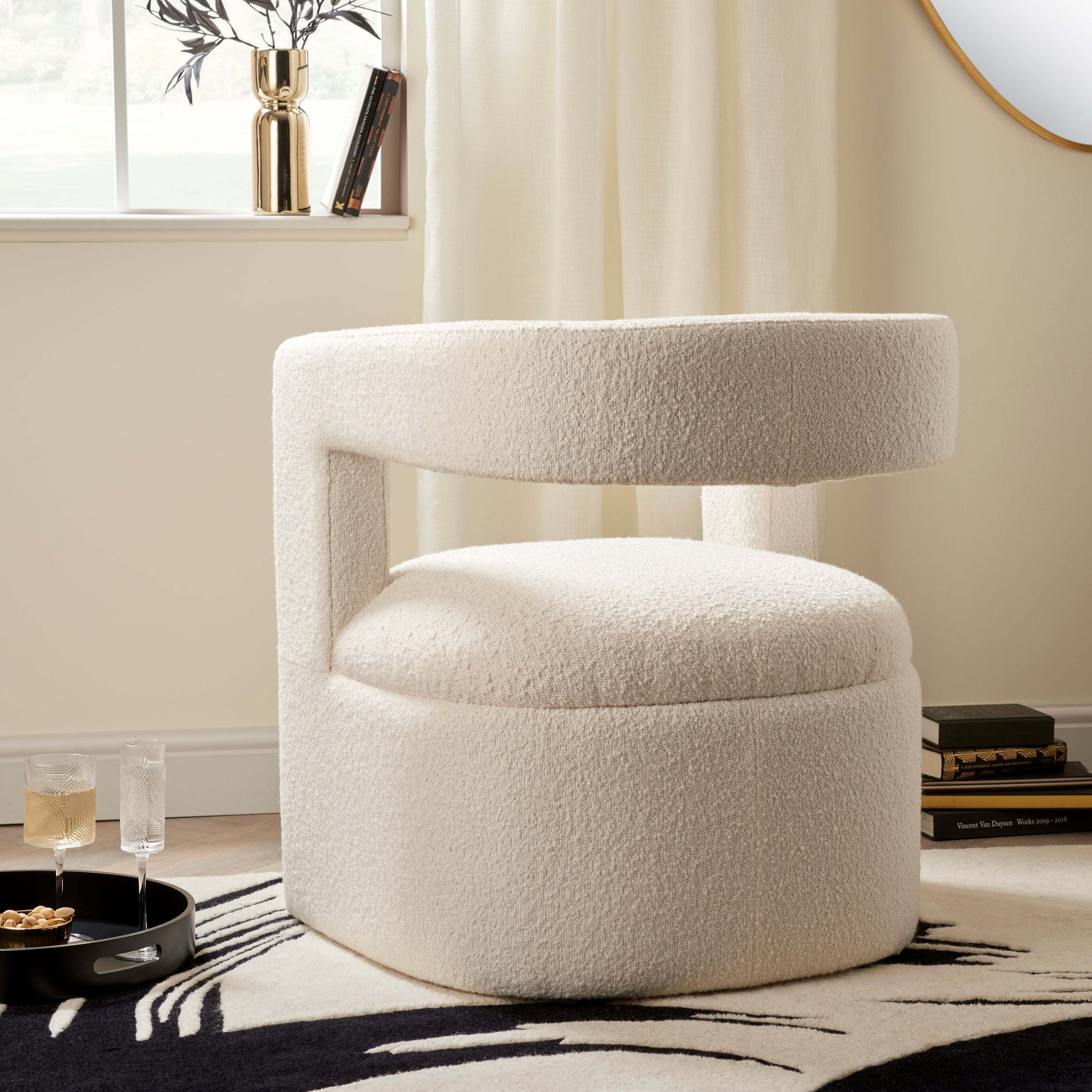 Tallie Ivory Boucle Storage Accent Chair Cream by Dunelm | ufurnish.com