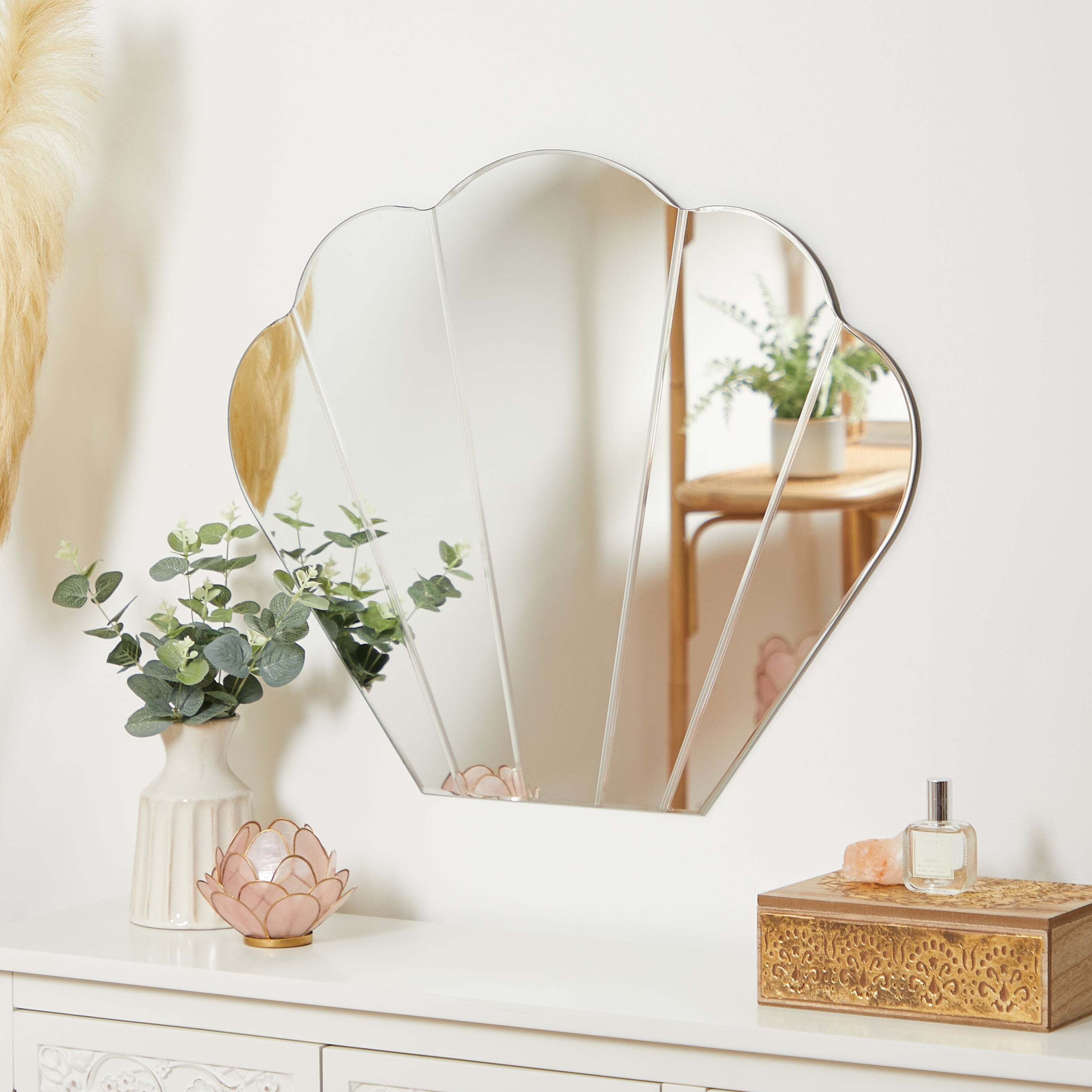Vivian Shell Wall Mirror, 65cm Silver by Dunelm | ufurnish.com