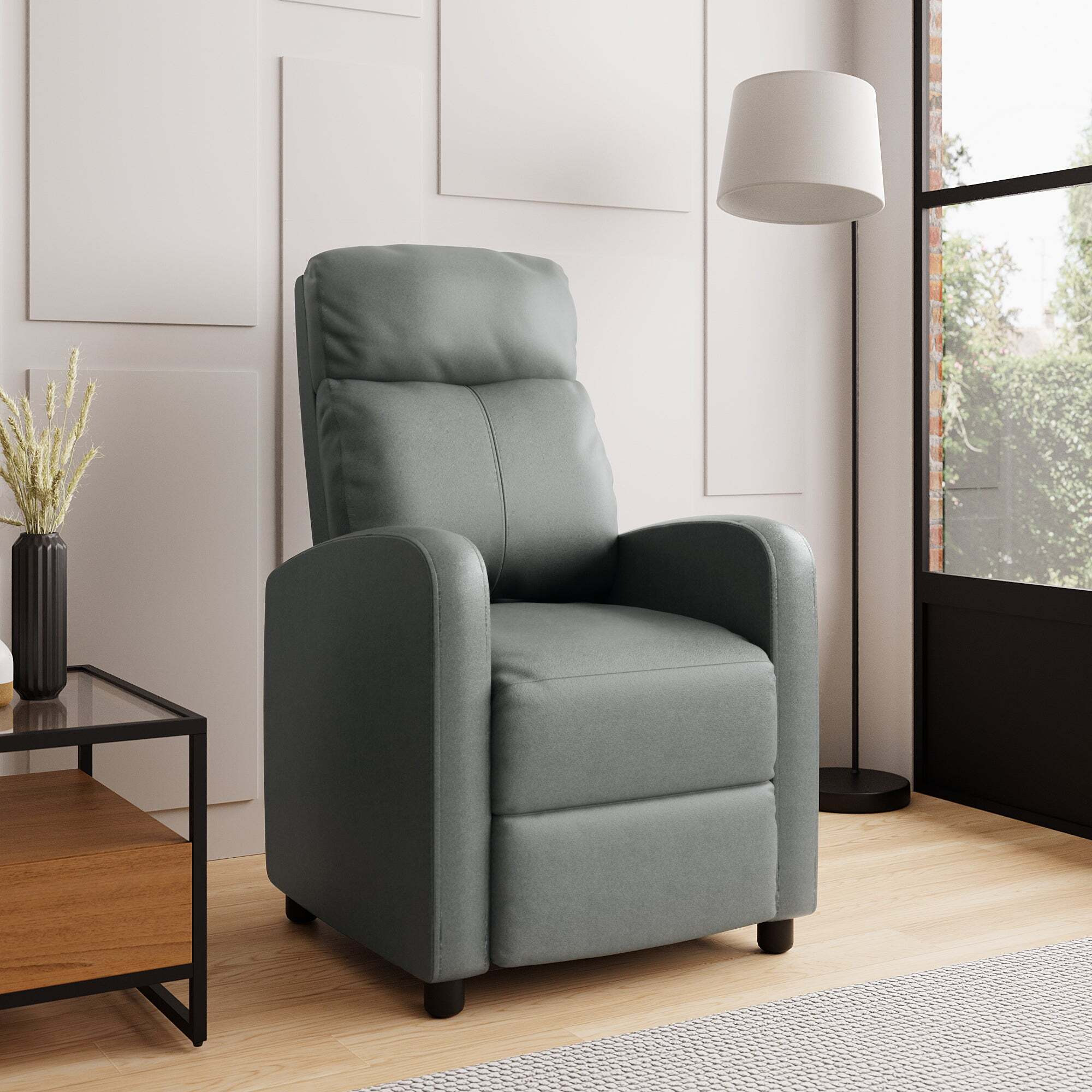 Mason Faux Leather Recliner Grey by Dunelm | ufurnish.com