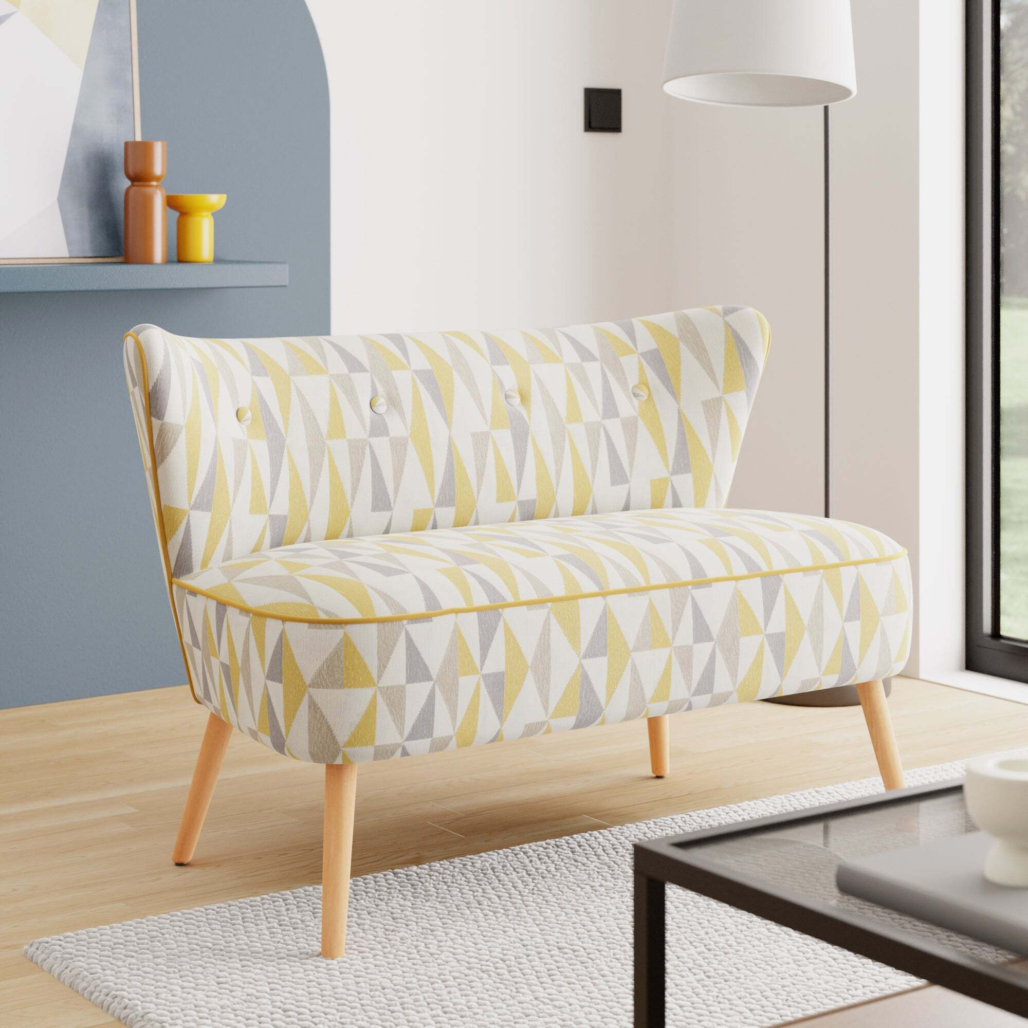 Eliza Triangle Jacquard 2 Seater Sofa Ochre by Dunelm | ufurnish.com