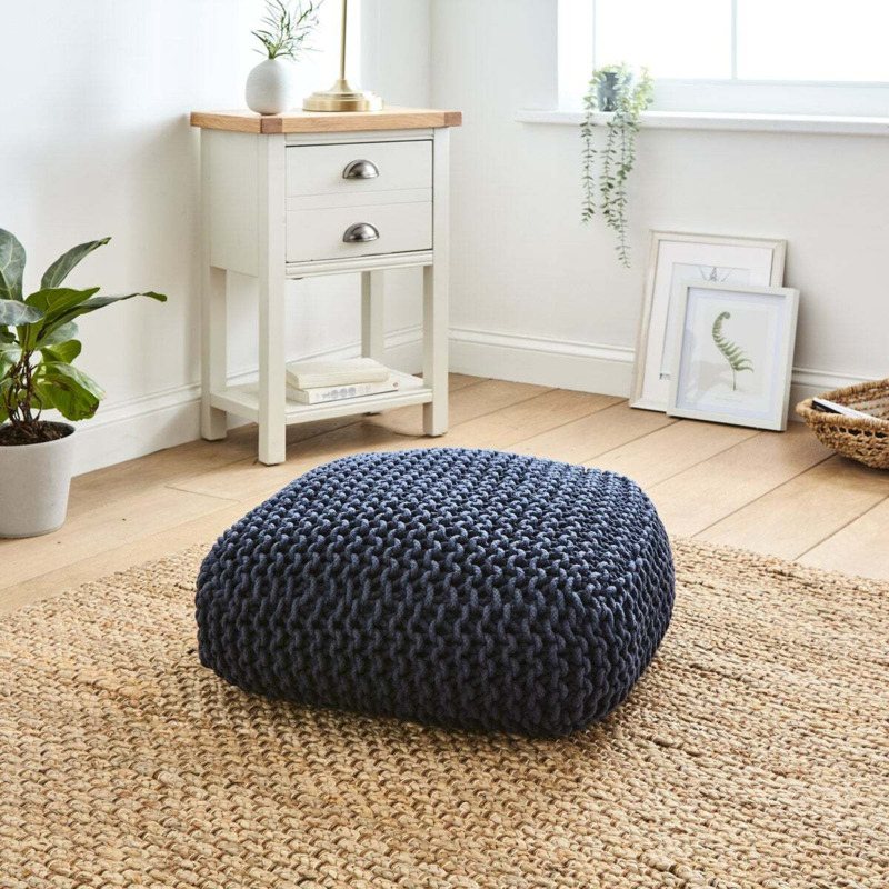 Hand Woven Pouffe Navy by Dunelm | ufurnish.com