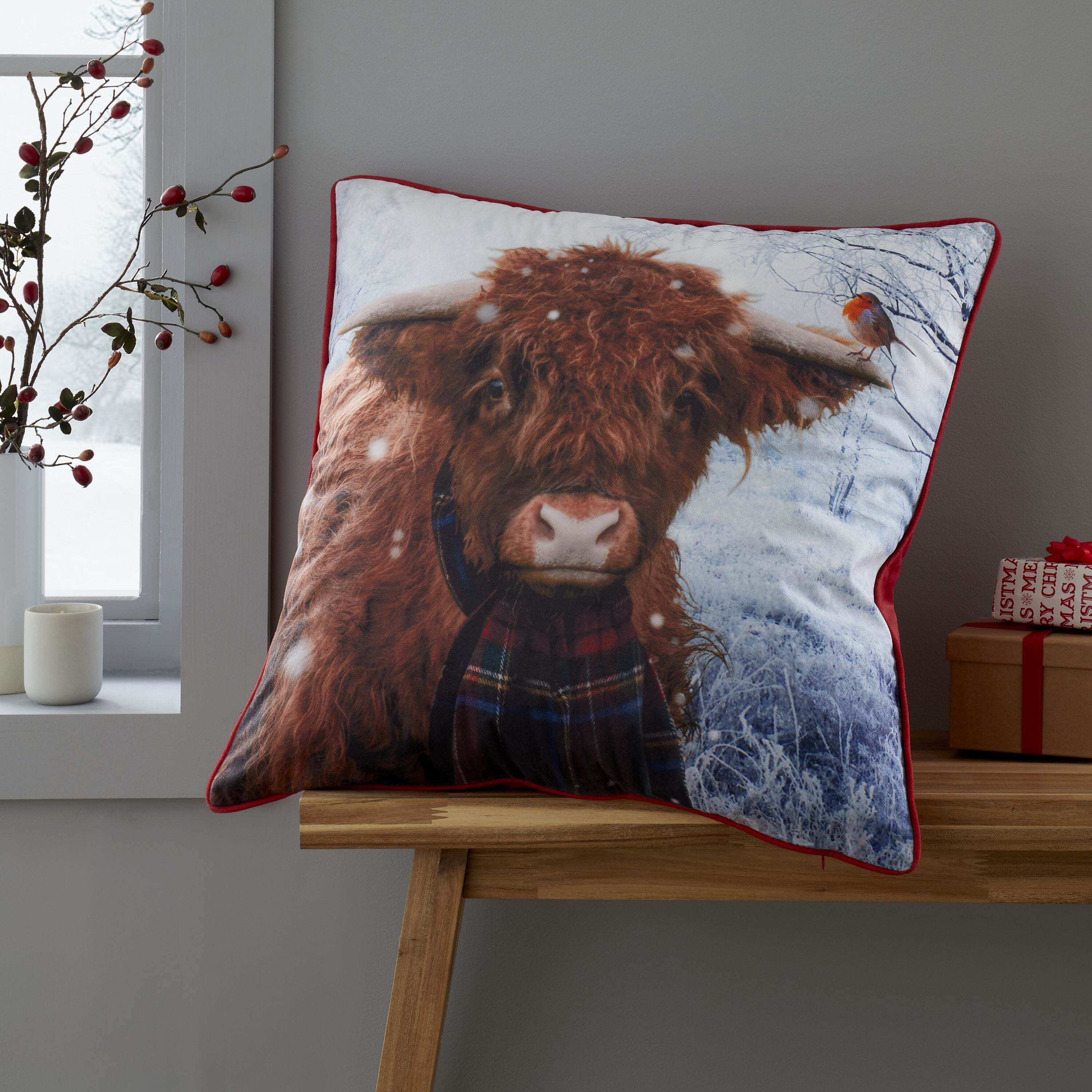 CL Highland Cow Cushion MultiColoured by Dunelm | ufurnish.com