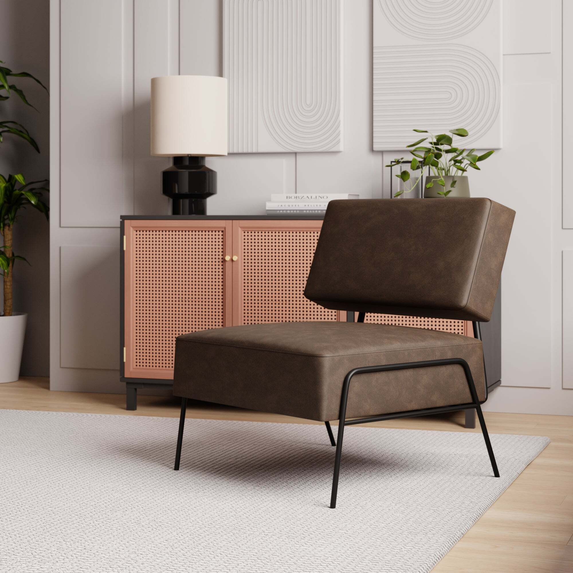 Hadlee Faux Leather Chair Brown by Dunelm | uFurnish.com