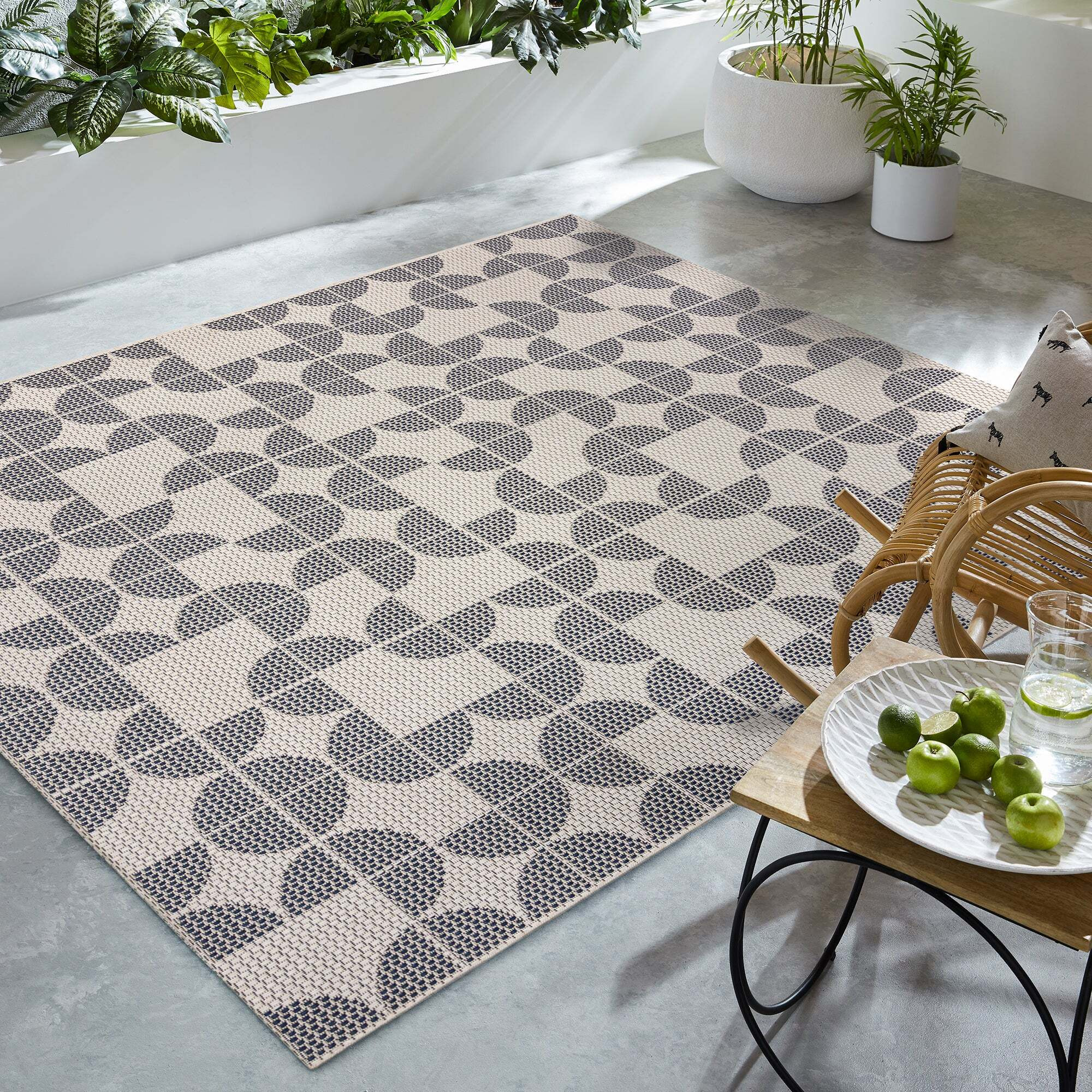 Geo Circles Indoor Outdoor Square Rug Navy by Dunelm | ufurnish.com