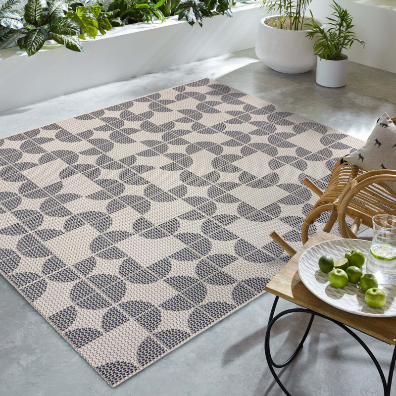 Geo Circles Indoor Outdoor Square Rug Navy by Dunelm | ufurnish.com