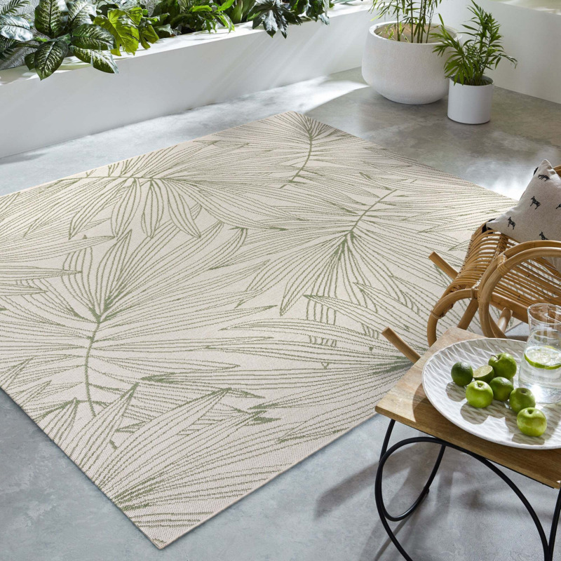 Tropical Leaves Indoor Outdoor Square Rug Green by Dunelm | ufurnish.com