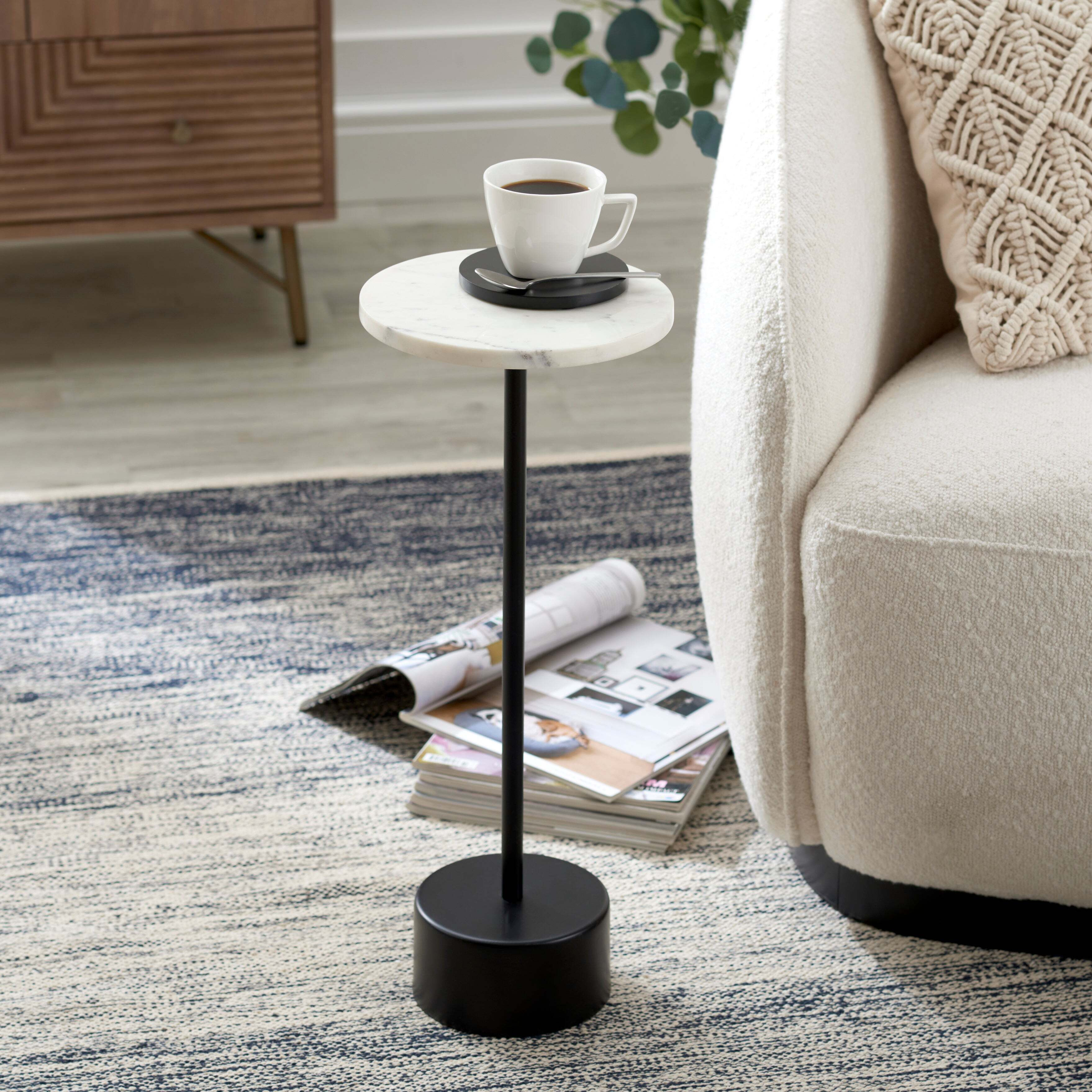 Cassie Compact Real Marble Side Table White by Dunelm | ufurnish.com