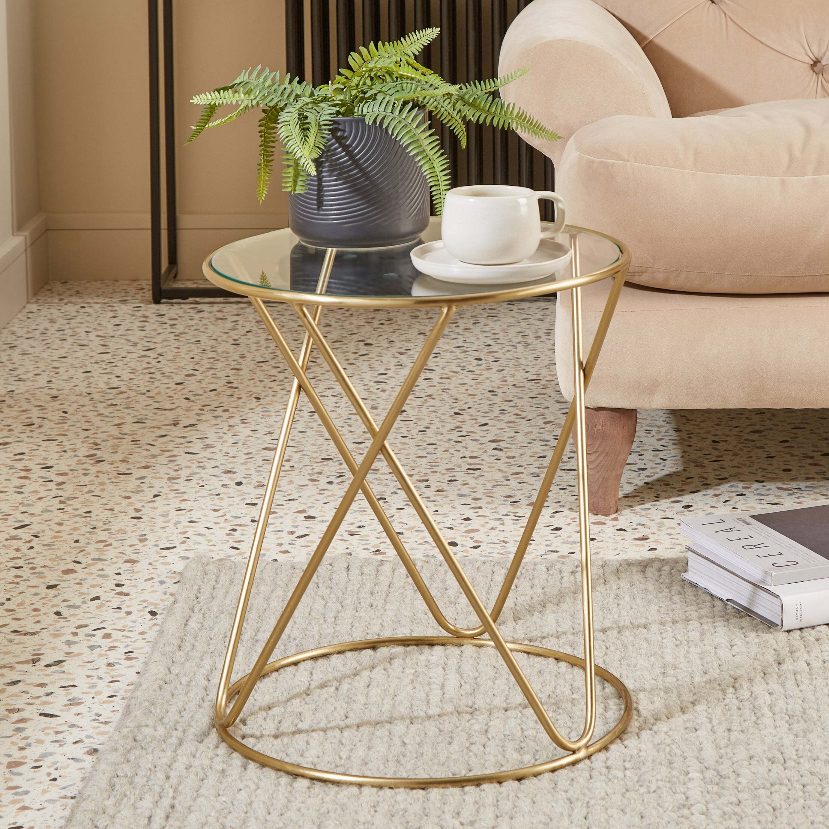 Yolanda Side Table Gold by Dunelm | ufurnish.com