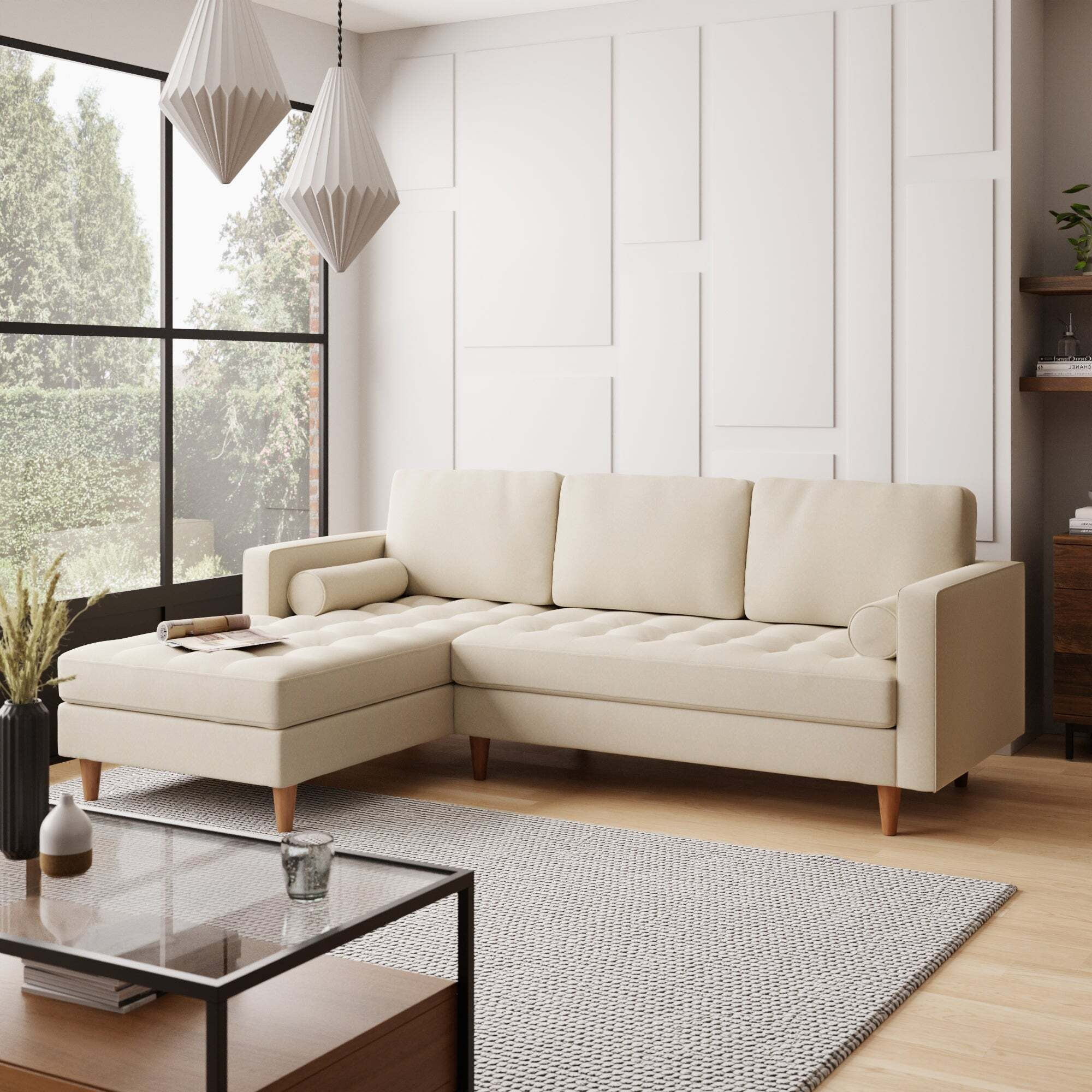 Zoe Luna Fabric Corner Chaise Brown by Dunelm | ufurnish.com