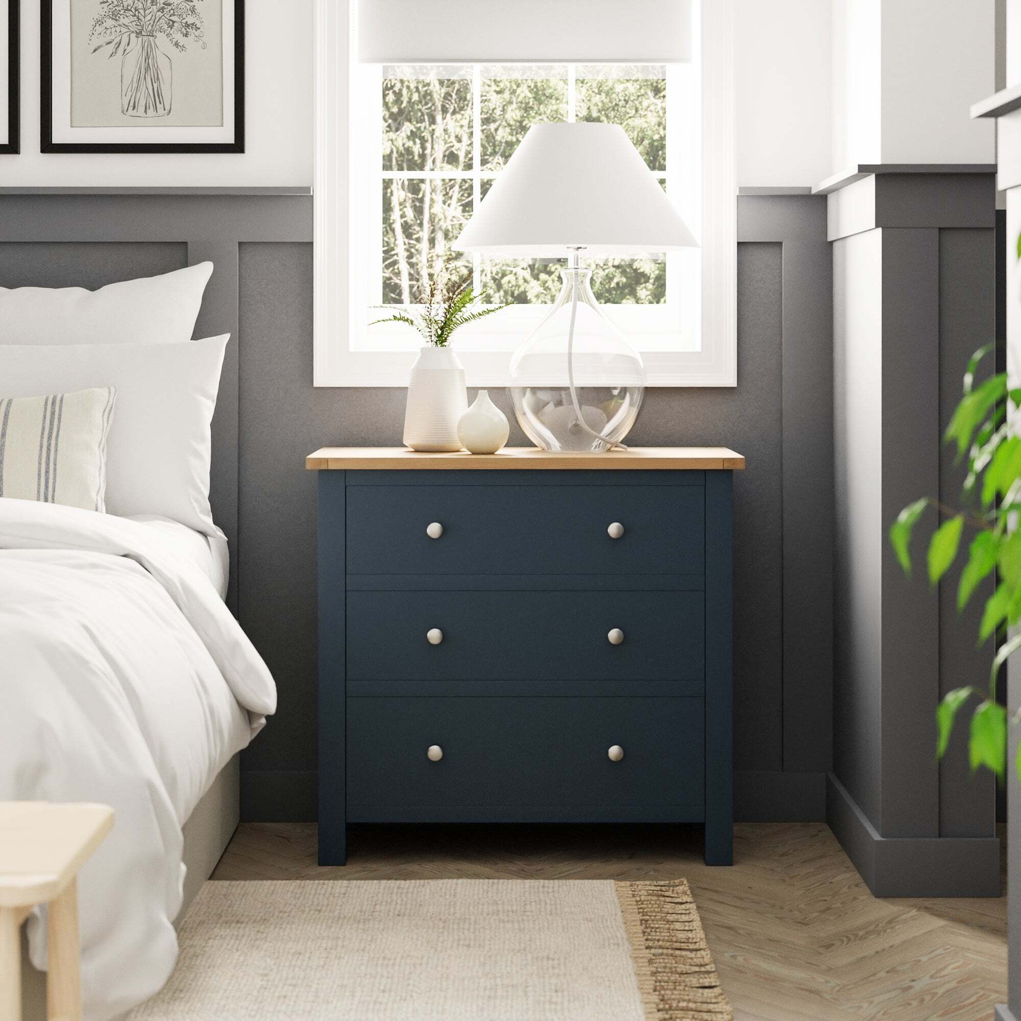 Bromley 3 Drawer Chest, Oak Navy Blue by Dunelm | ufurnish.com