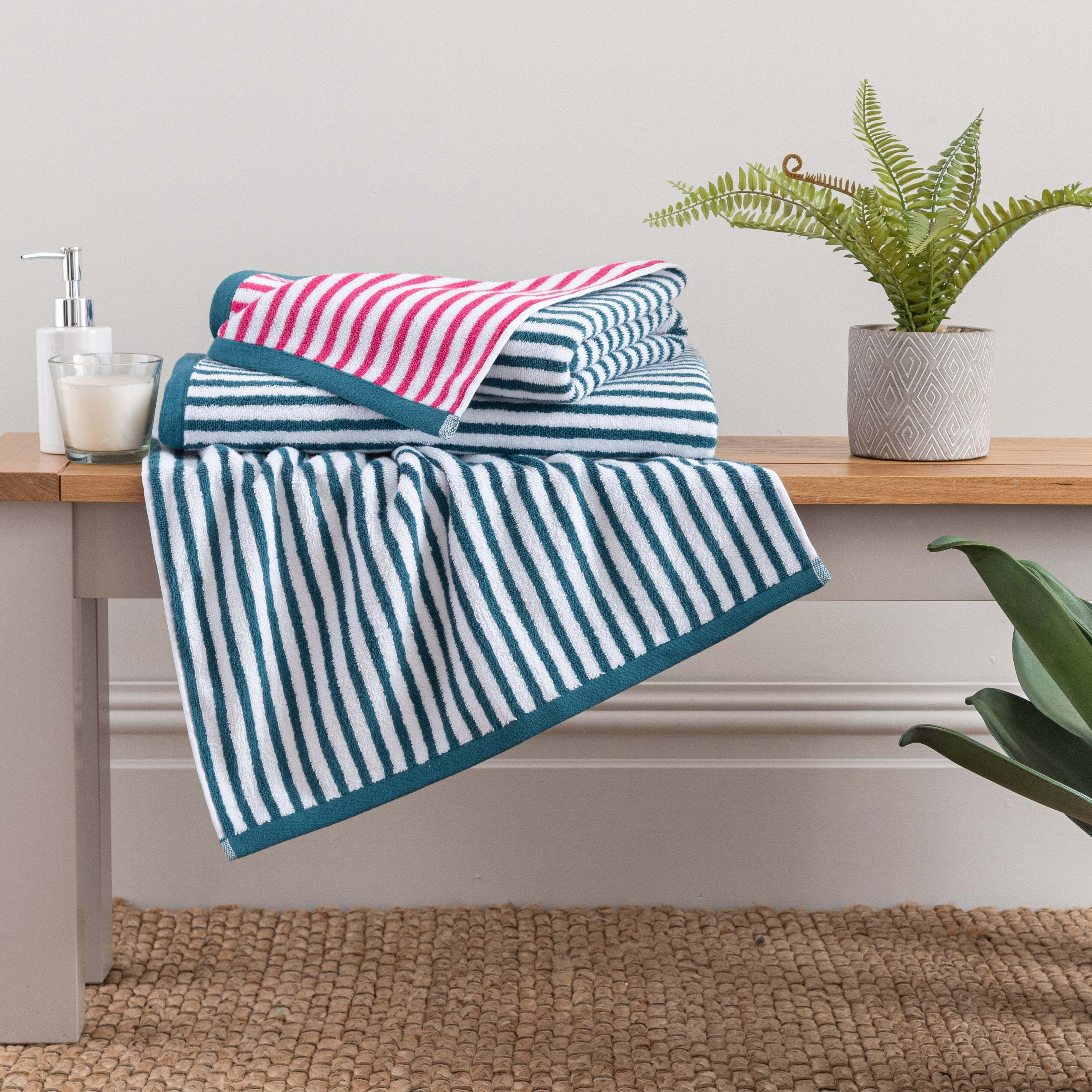 Fuscia and Peacock Striped Towel Green/Pink by Dunelm | uFurnish.com