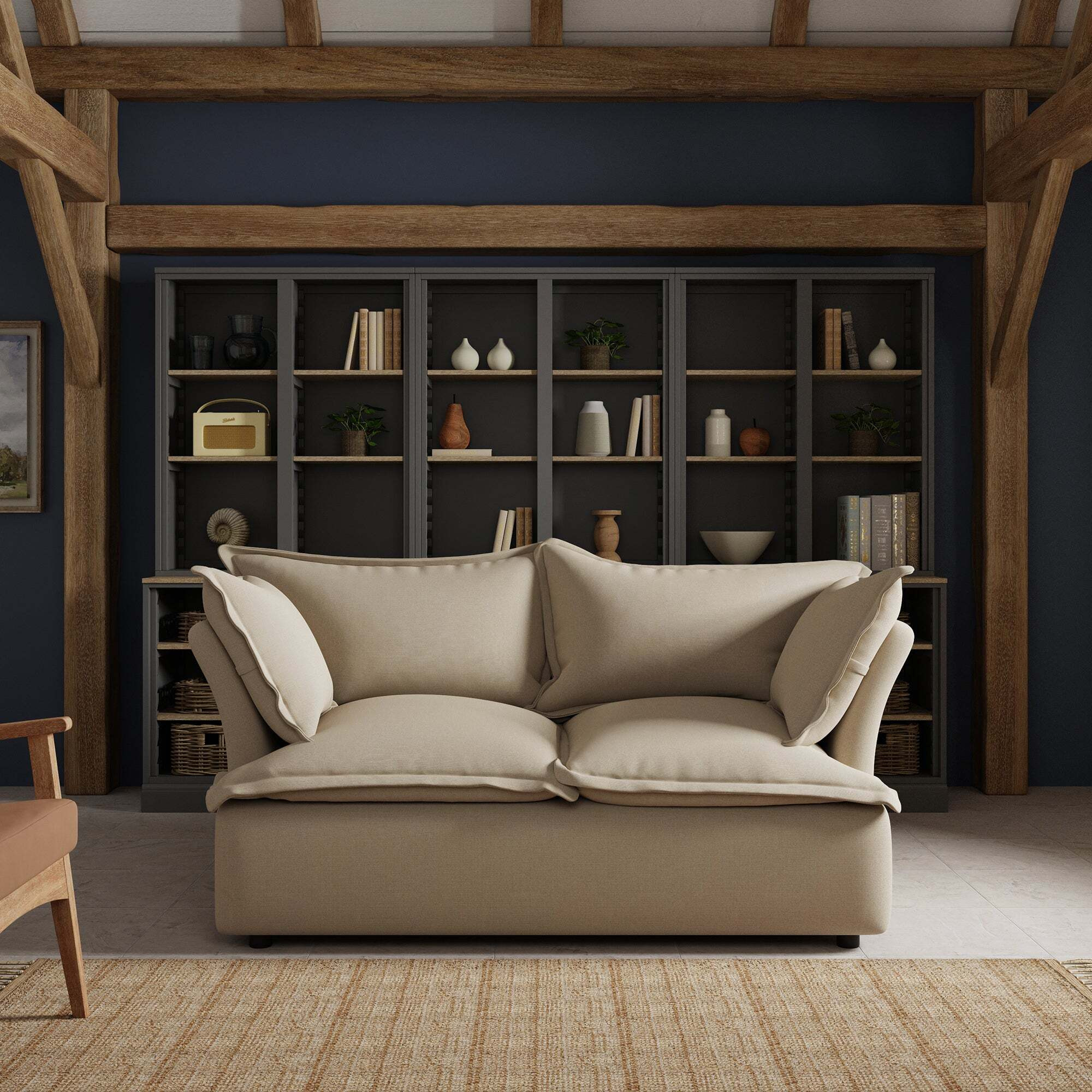 Skye Slub Faux Linen Pillow Back 2 Seater Sofa Beige by Dunelm ...