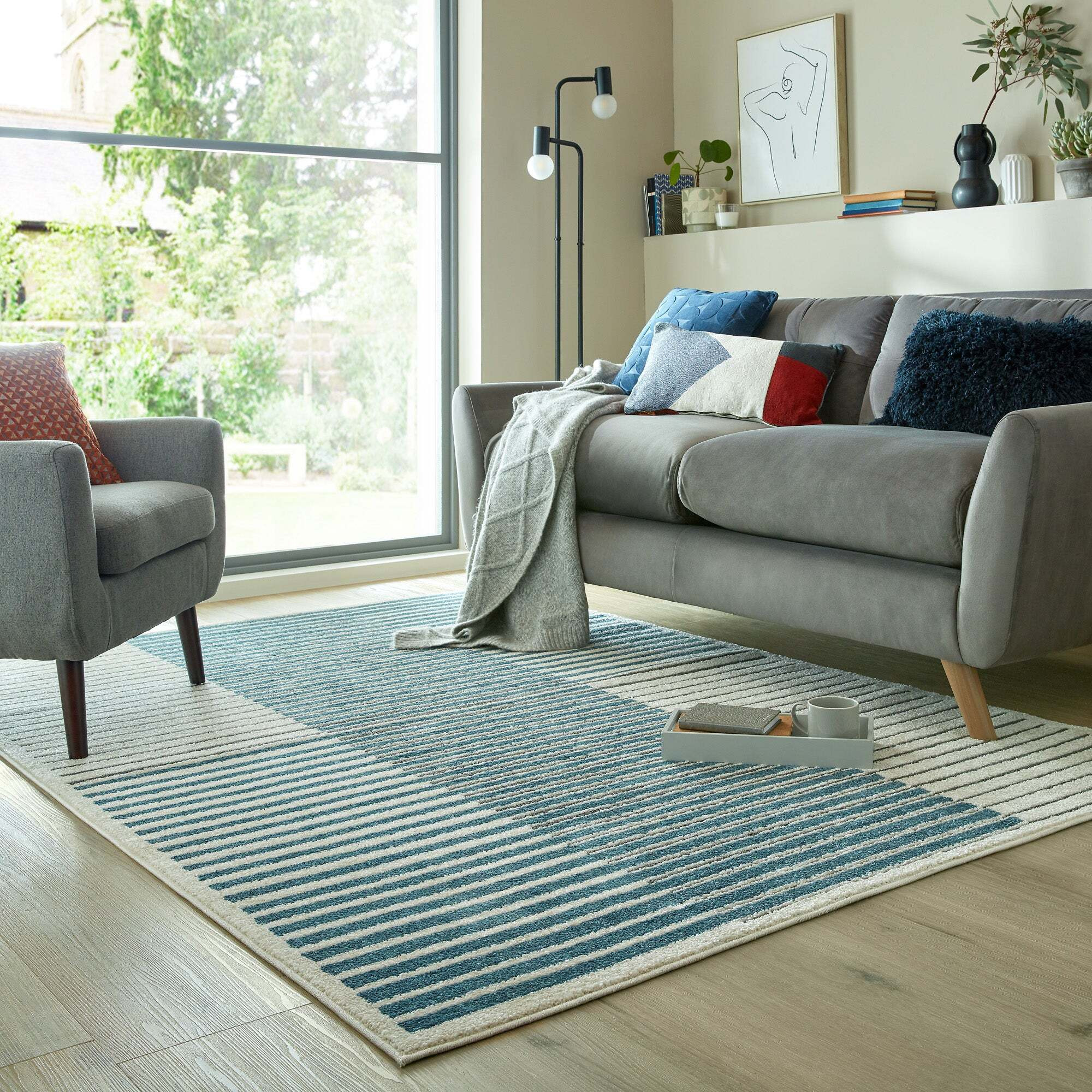Rio Stripe Rug Rio Stripe Navy by Dunelm | ufurnish.com