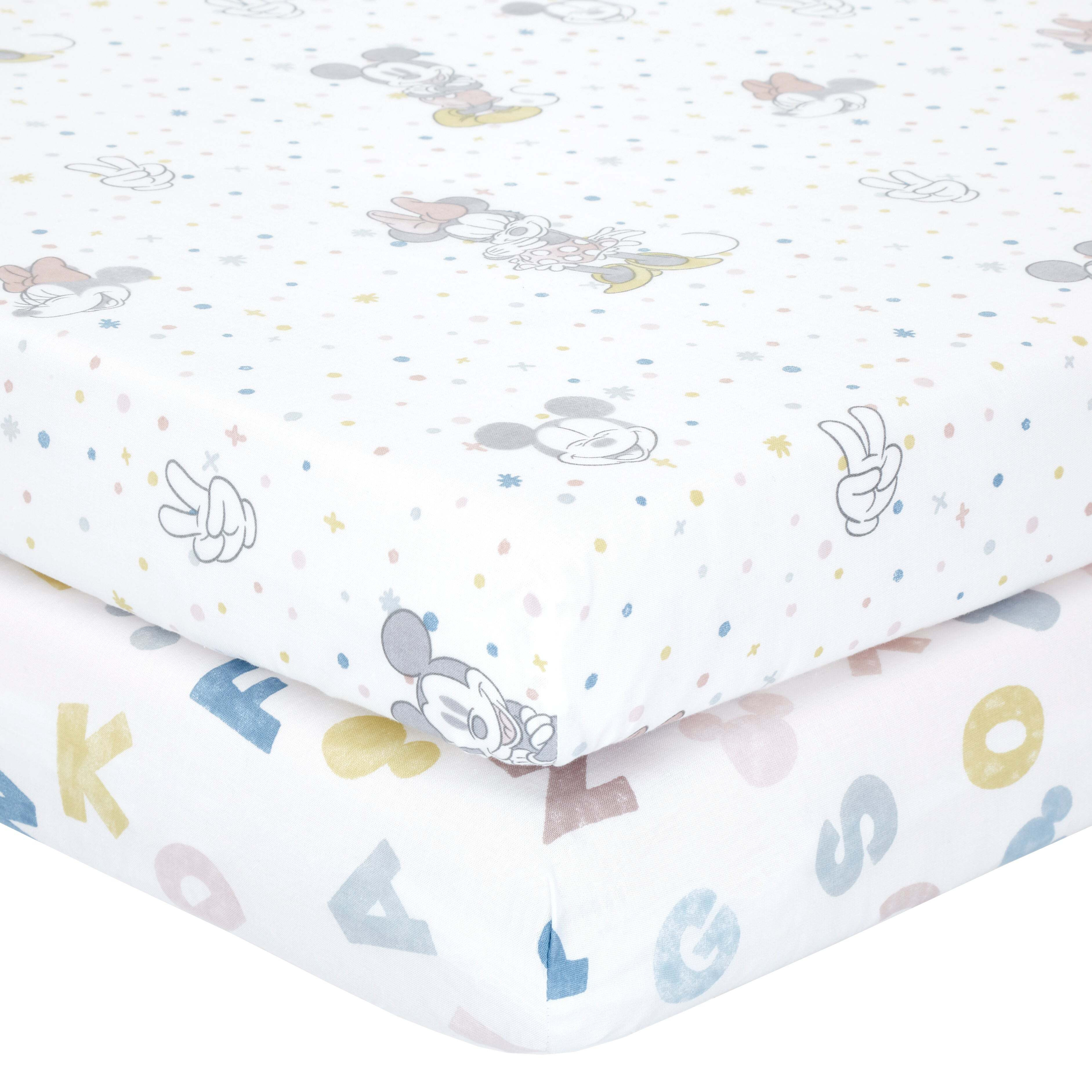 Mickey Alphabet Letters Pack of 2 100% Cotton Fitted Sheets Blue by ...