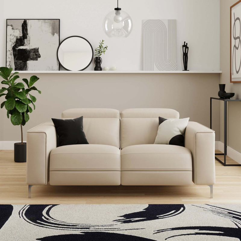 Renzo Iva Electric Recliner 2 Seater Sofa Faux Leather Ivory by Dunelm ...