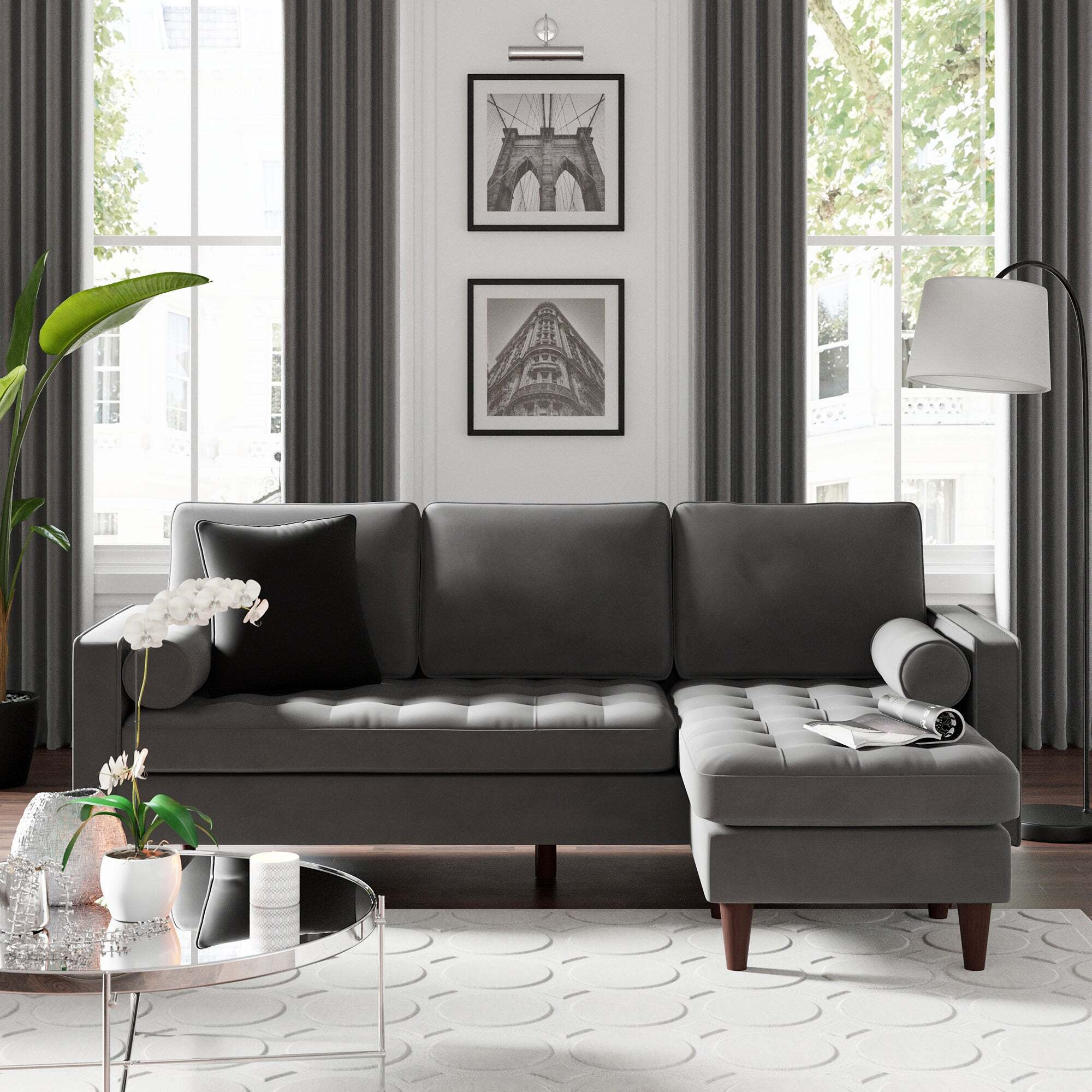 Alfie Velvet Corner Chaise Grey by Dunelm | uFurnish.com