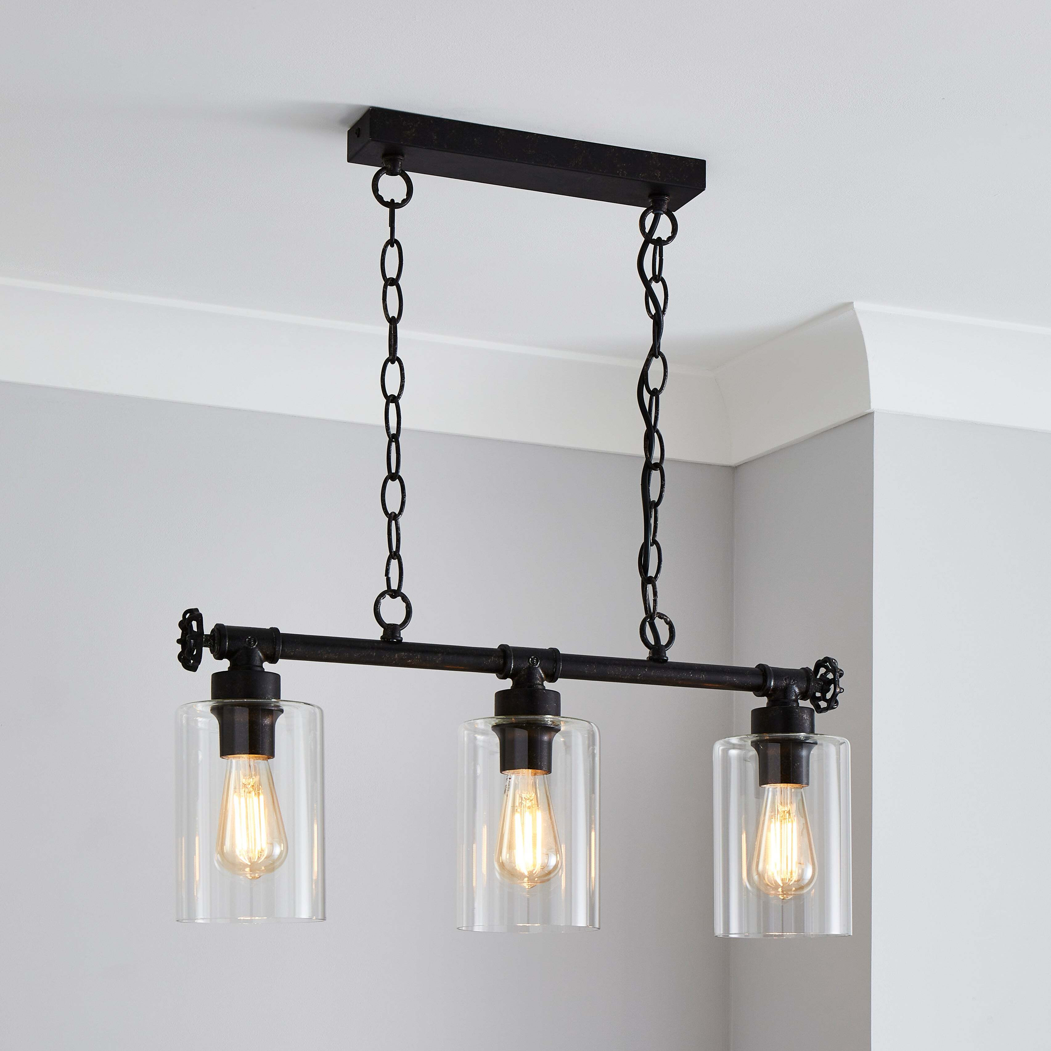 Bates 3 Light Ceiling Fitting Industrial Black by Dunelm | uFurnish.com