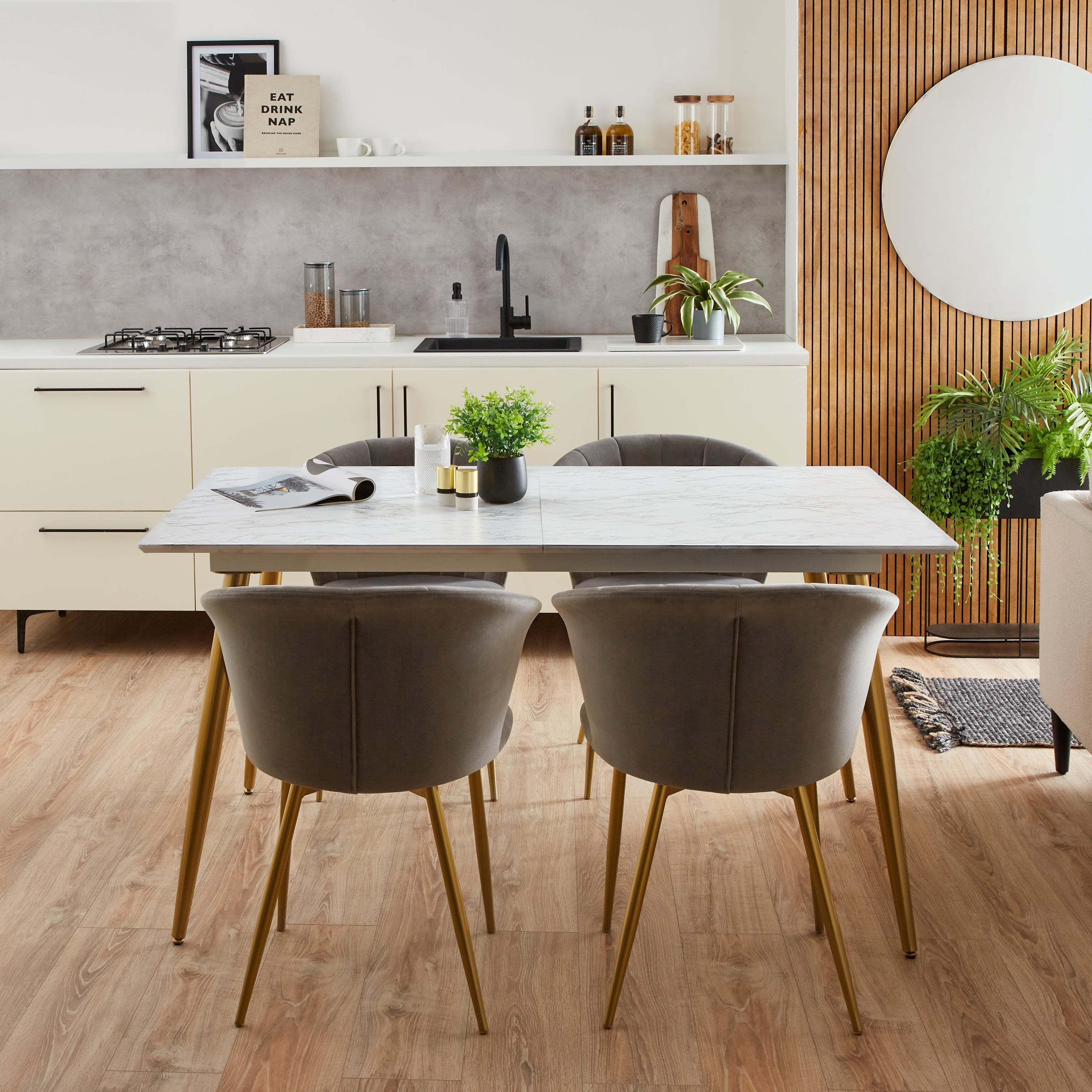 Kendall 6-8 Seater Rectangular Extendable Dining Table, Marble Effect ...