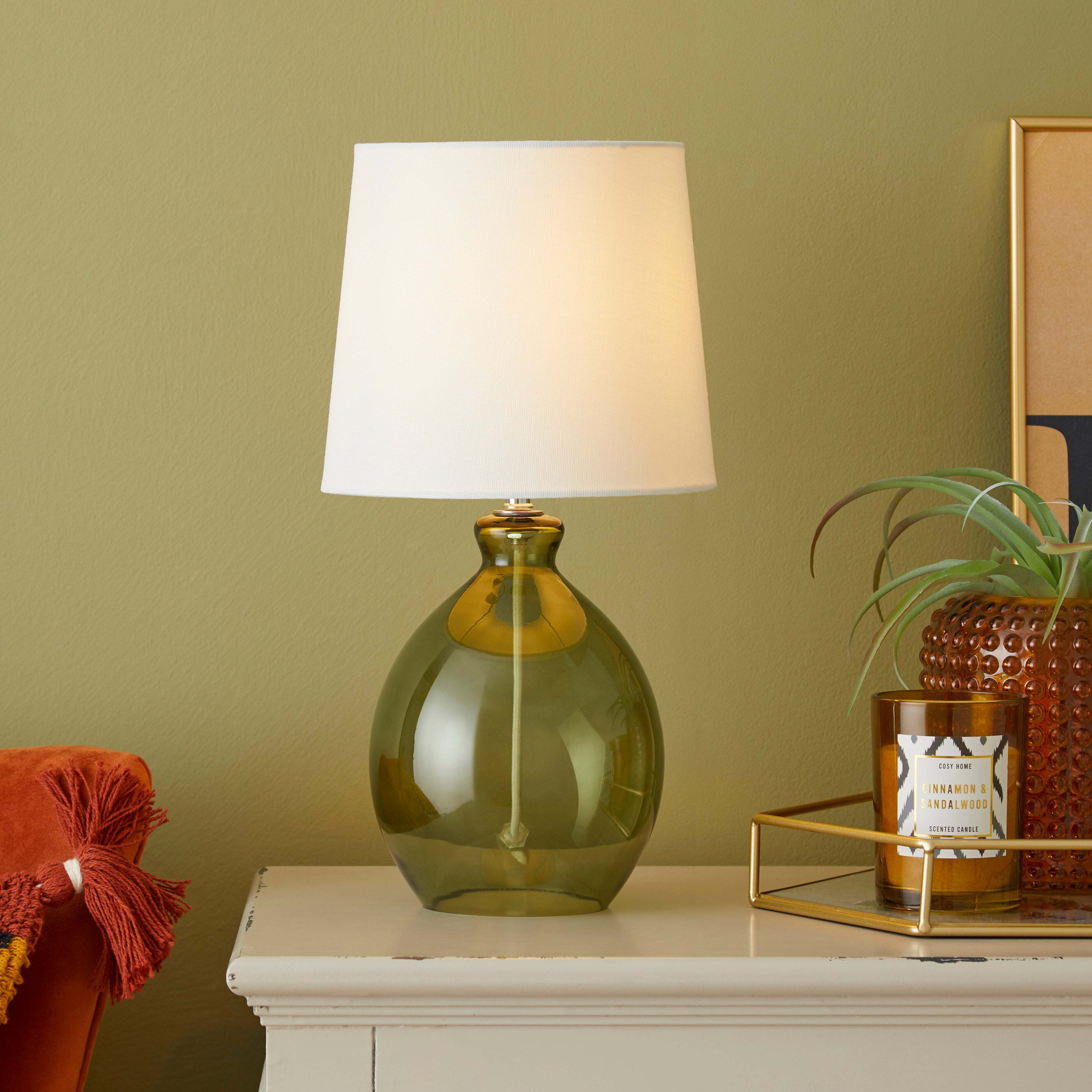 Abbott Glass Table Lamp Green by Dunelm | ufurnish.com