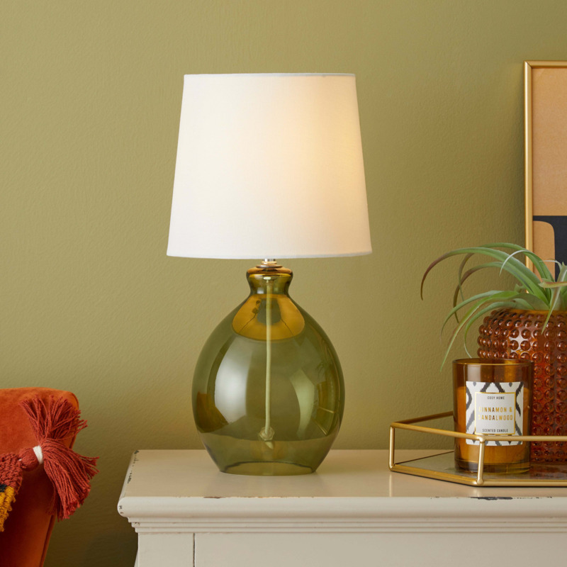 Abbott Glass Table Lamp Green by Dunelm | ufurnish.com