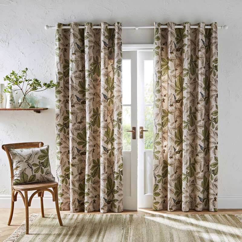 Arboretum Natural Eyelet Curtains Beige/Green by Dunelm | ufurnish.com