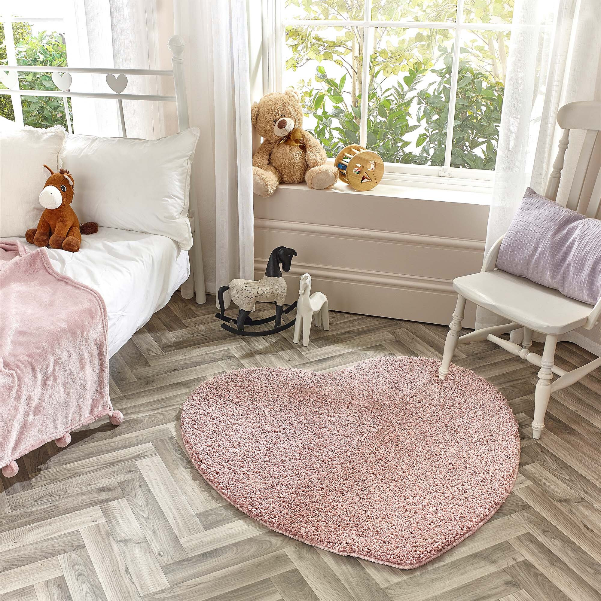 Marvel Shaggy Washable Heart Rug Pink by Dunelm | ufurnish.com