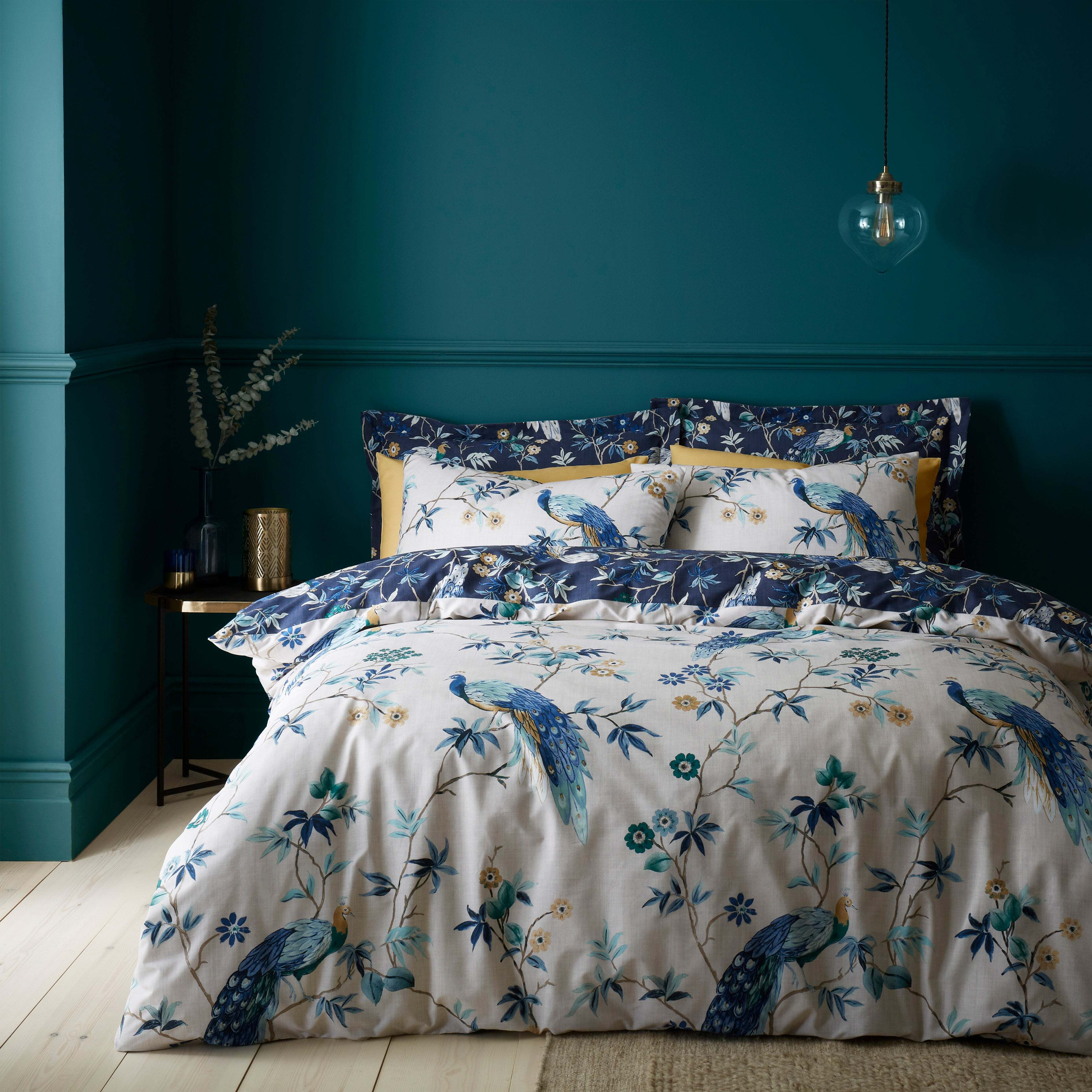 Peacock Blue Duvet Cover and Pillowcase Set Blue/White by Dunelm ...