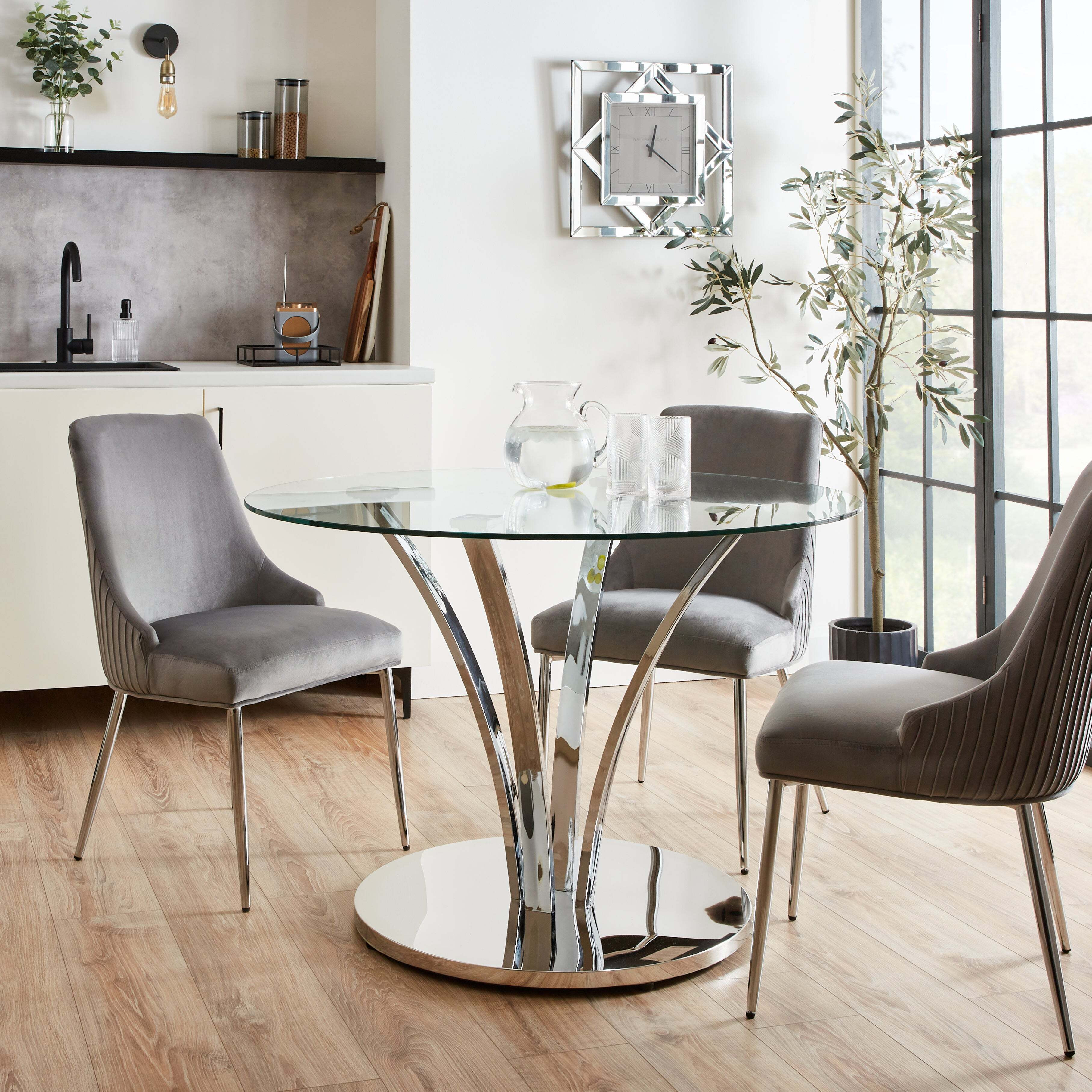 Tallulah 4 Seater Round Tulip Dining Table, Silver Glass Silver by ...