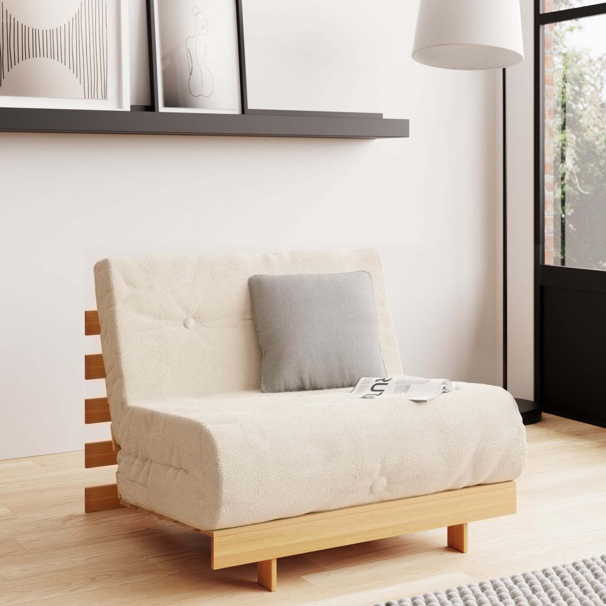 Mito Sherpa Single Futon Cream by Dunelm | ufurnish.com