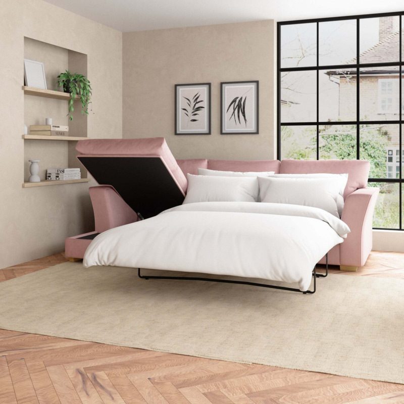 Blakeney Corner Storage Sofa Bed Pink by Dunelm | ufurnish.com