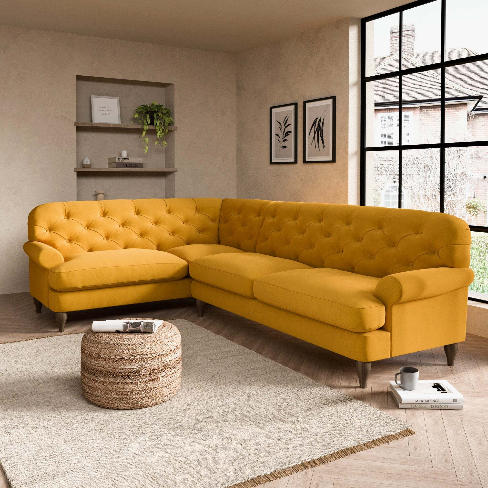 Canterbury Corner Sofa Luxury Velvet Old Gold by Dunelm | ufurnish.com