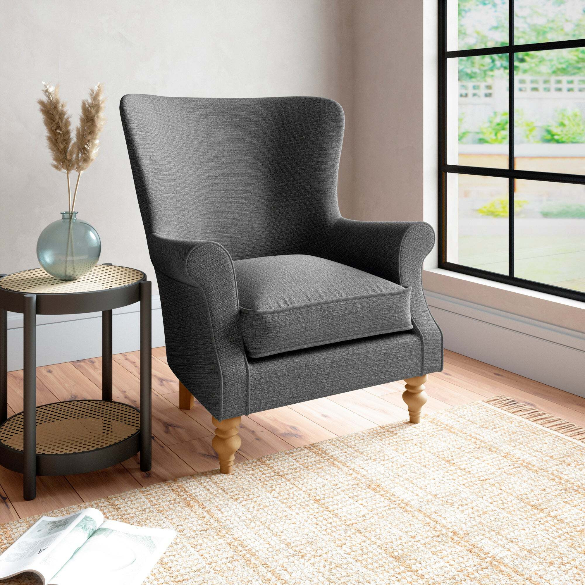 Charlbury Occasional Wing Chair Dark Grey by Dunelm | ufurnish.com
