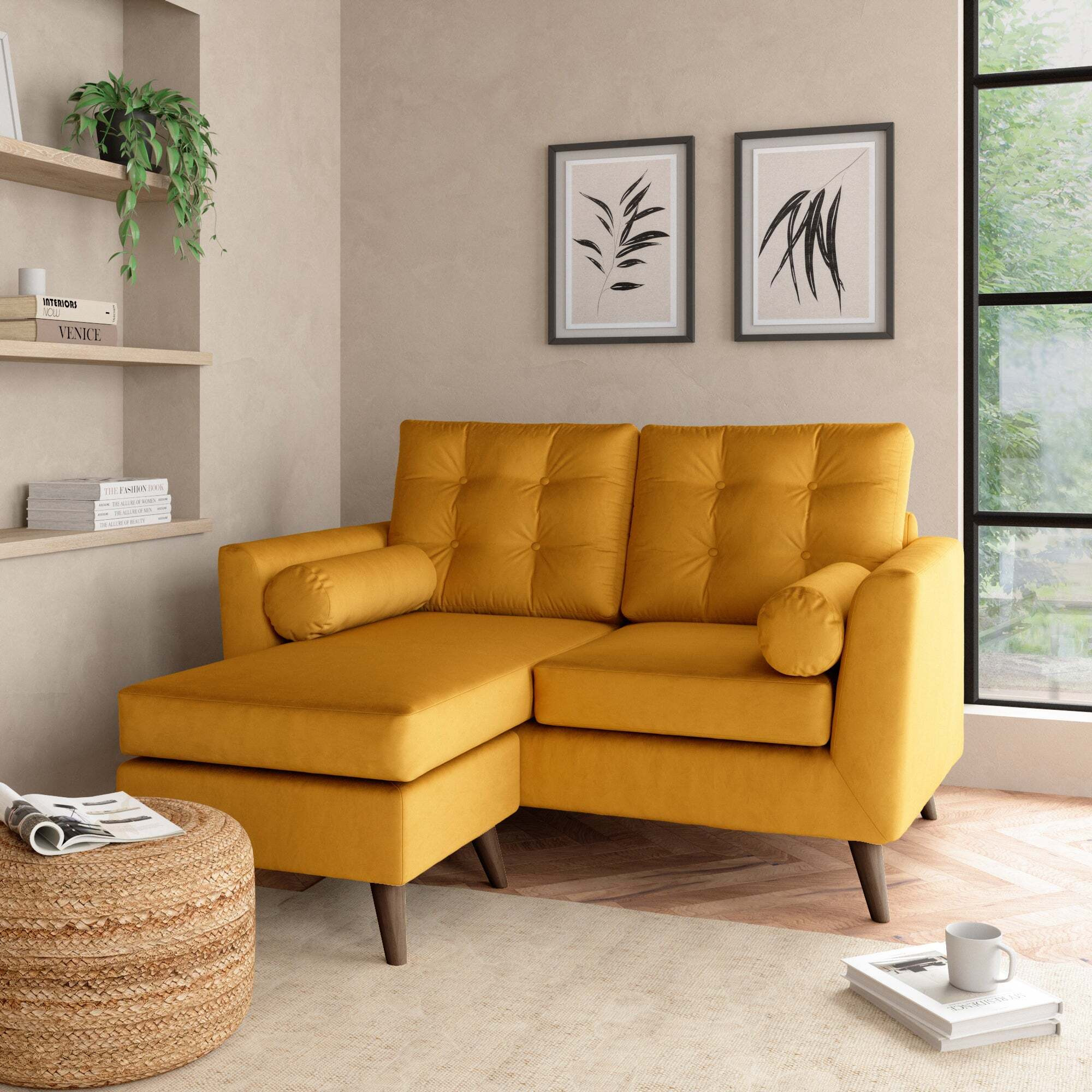 Lewes Small Corner Chaise Gold by Dunelm | ufurnish.com