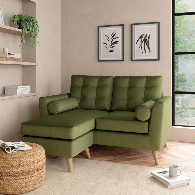 Lewes Small Corner Chaise Green by Dunelm | ufurnish.com