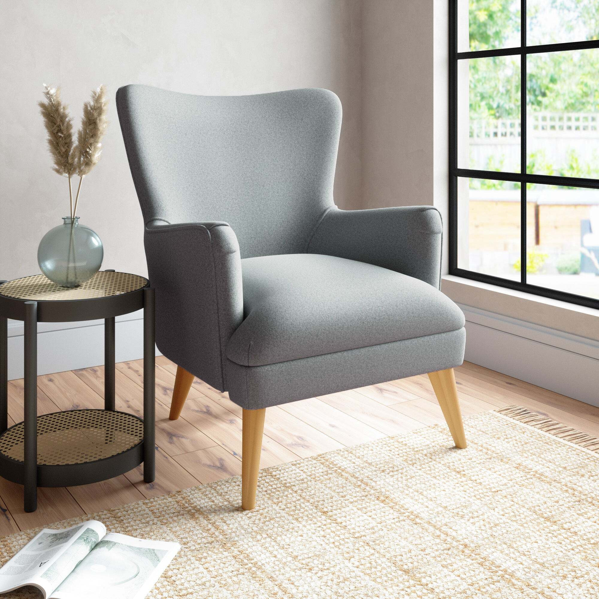 Marlow Wing Chair Woolly Marl Warm Grey by Dunelm | uFurnish.com