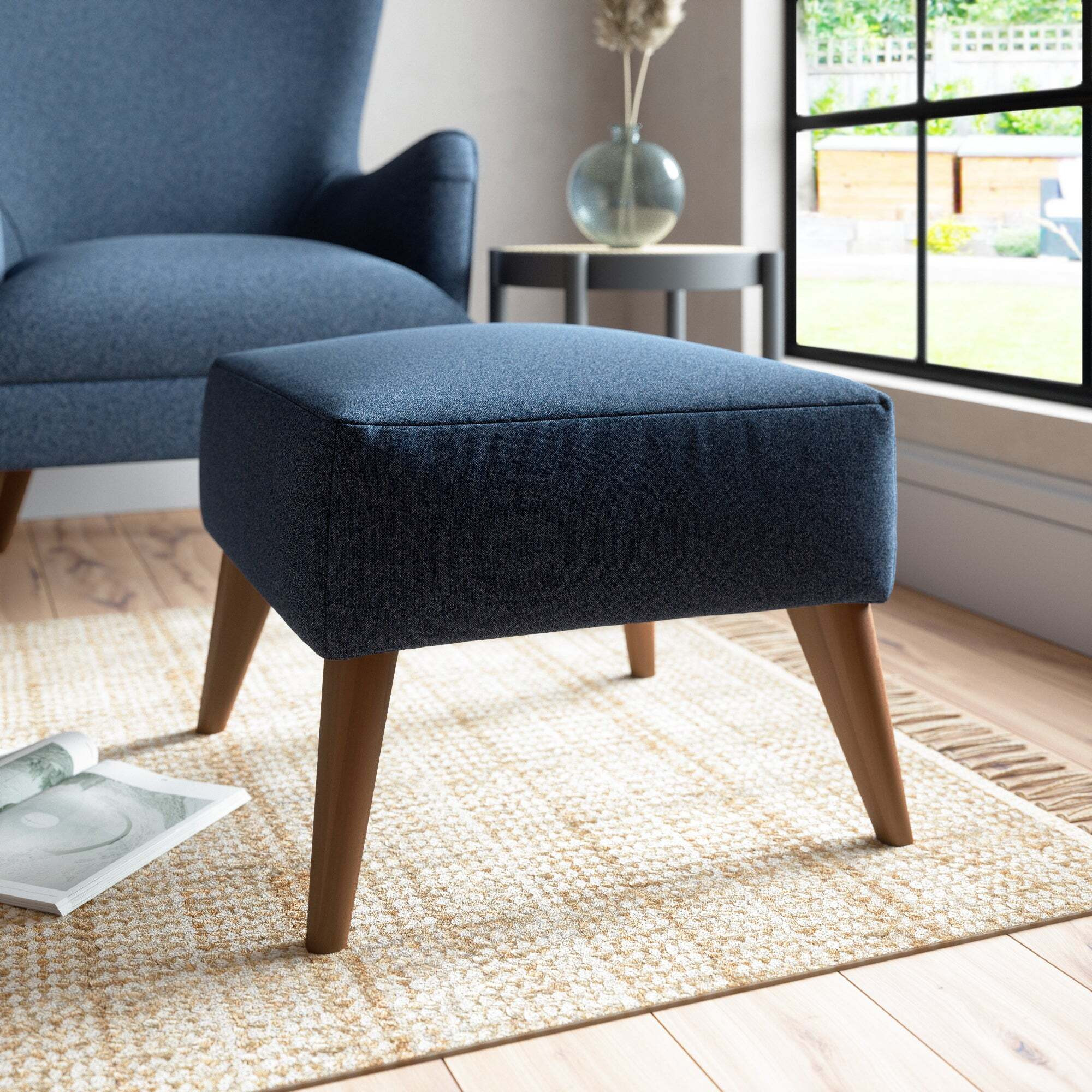 Marlow Footstool Navy Blue by Dunelm | ufurnish.com