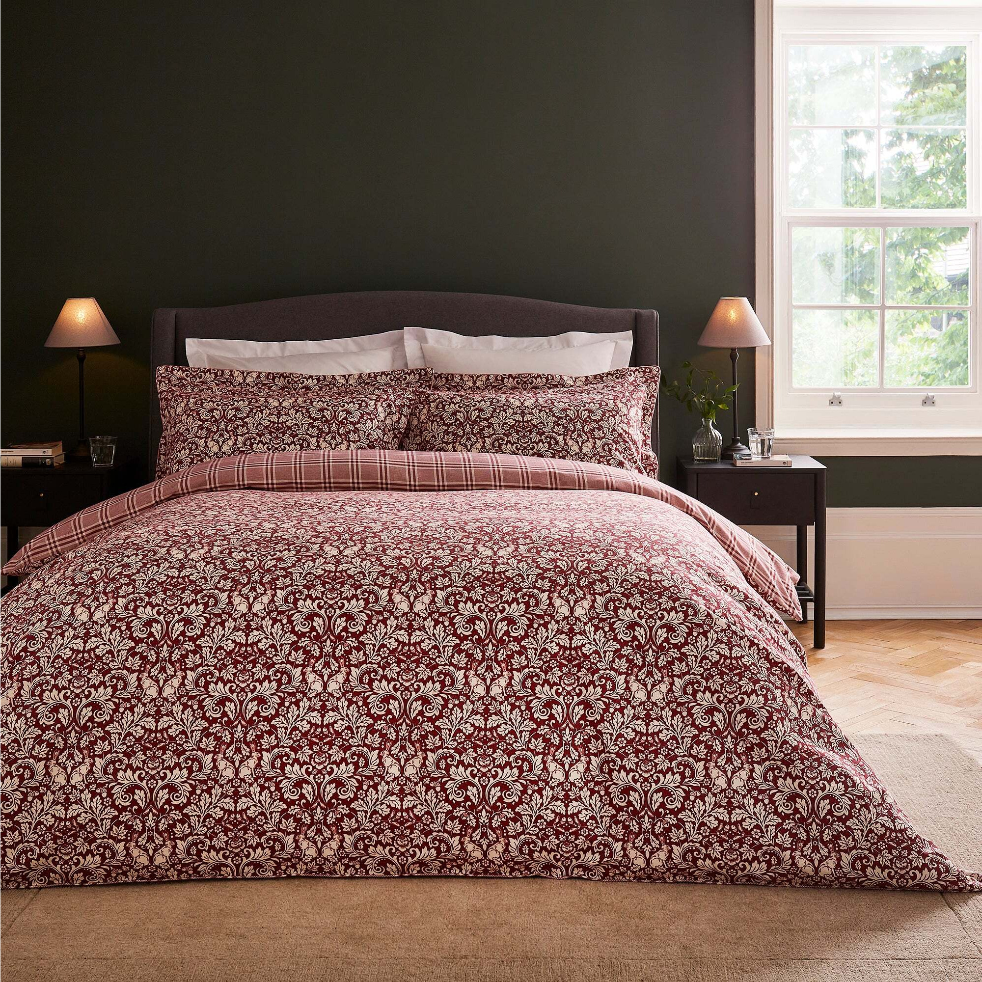 Dorma Oakwood 100% Brushed Cotton Duvet and Pillowcase Set Red/White by ...