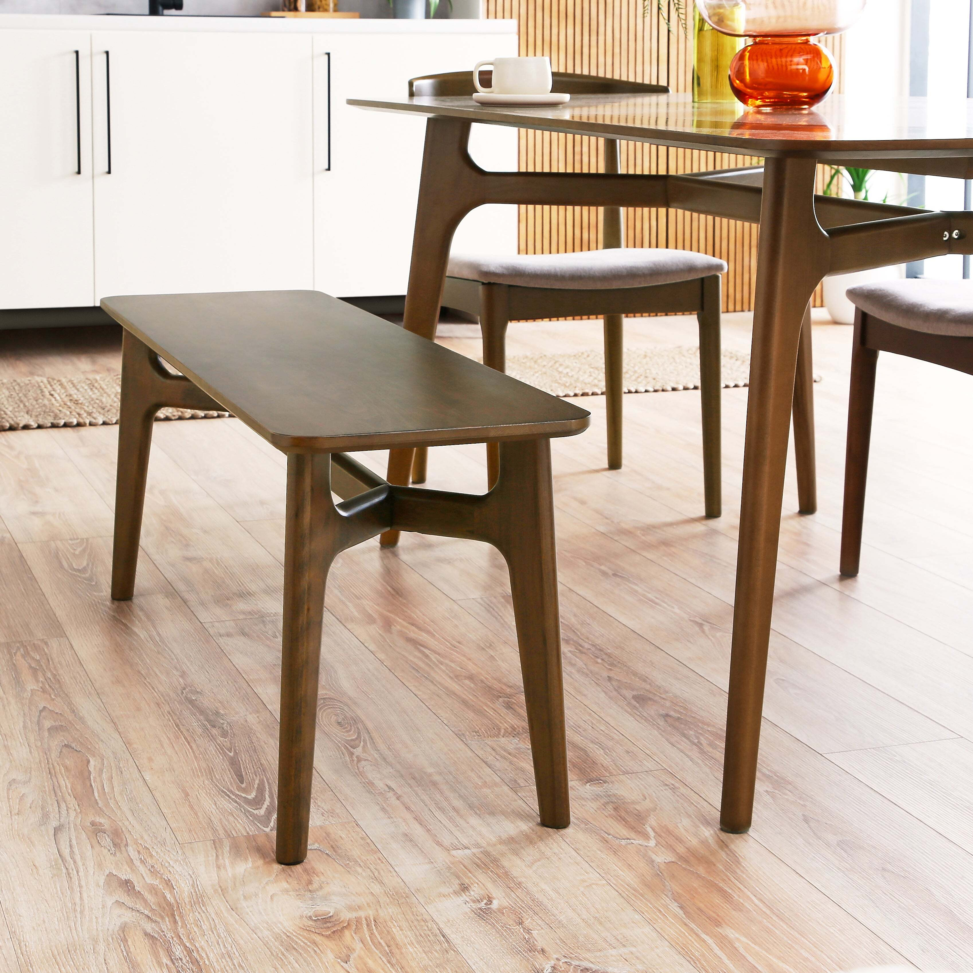 Elements Alva 2 Seater Dining Bench, Walnut Brown Beech Wood Brown by ...