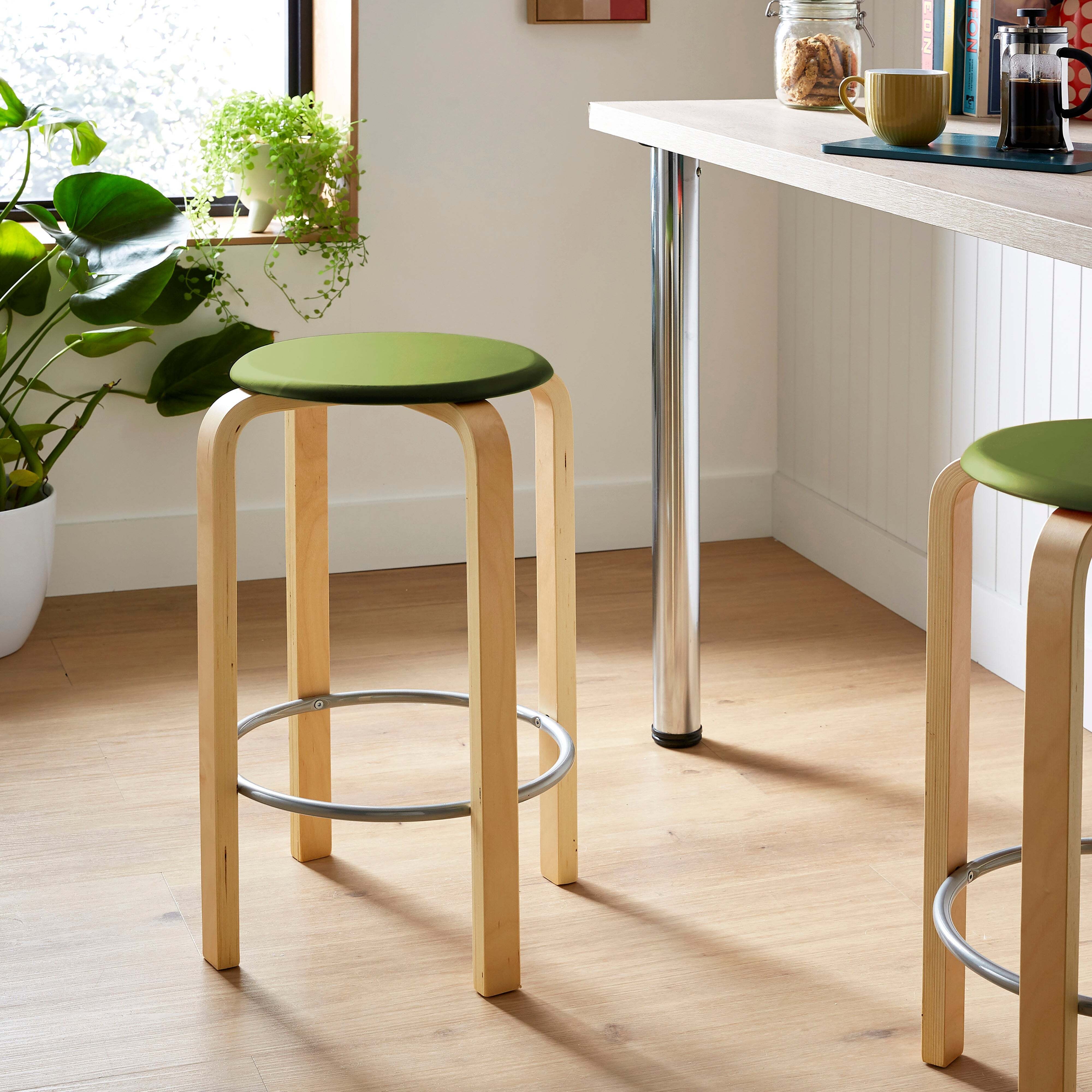 Elements Freja Bar Stool, Wood Green by Dunelm | ufurnish.com