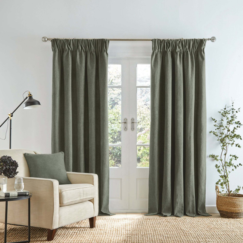 Wynter Olive Thermal Pencil Pleat Curtains Green by Dunelm | ufurnish.com