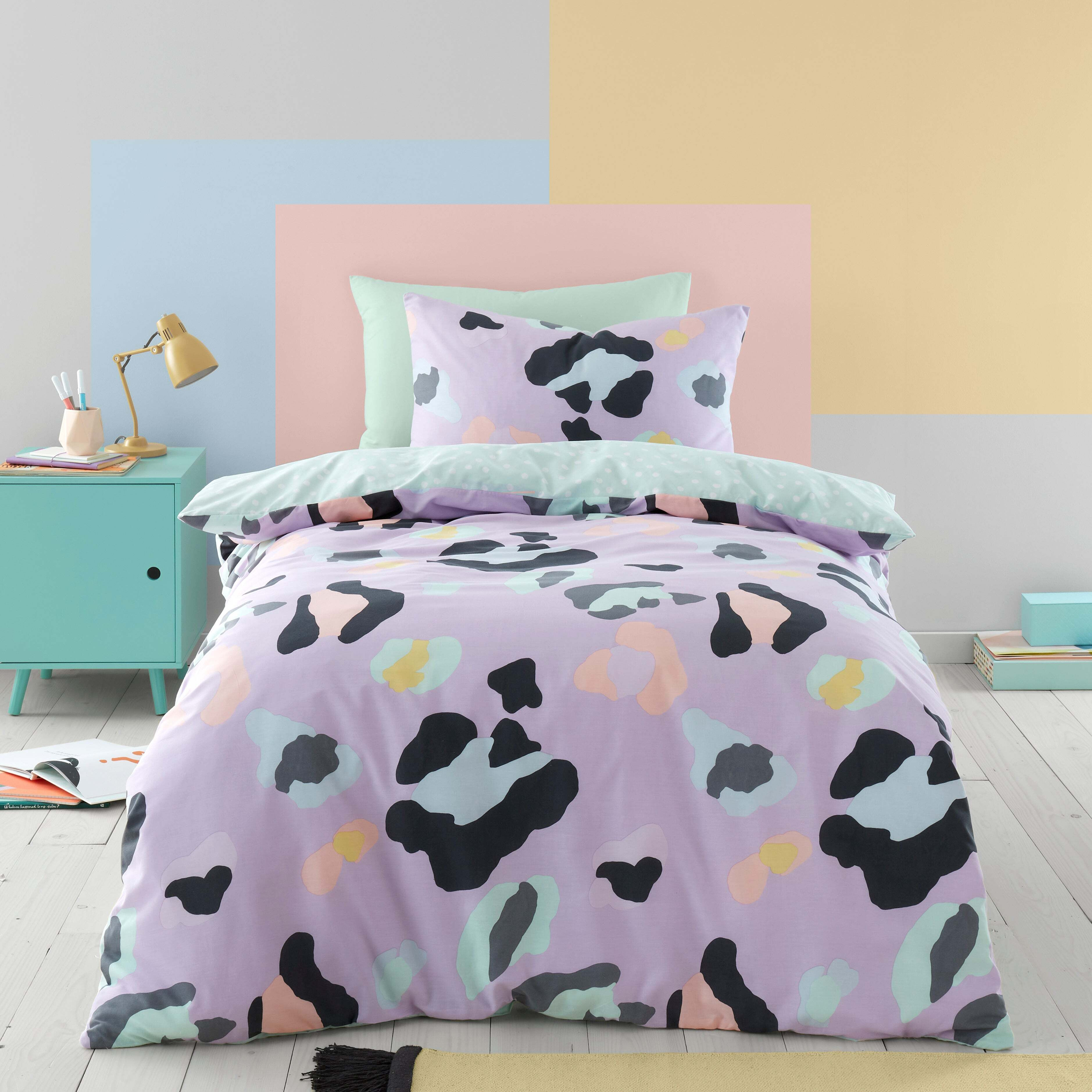 Lilac Leopard Duvet Cover and Pillowcase Set Purple/Green by Dunelm ...