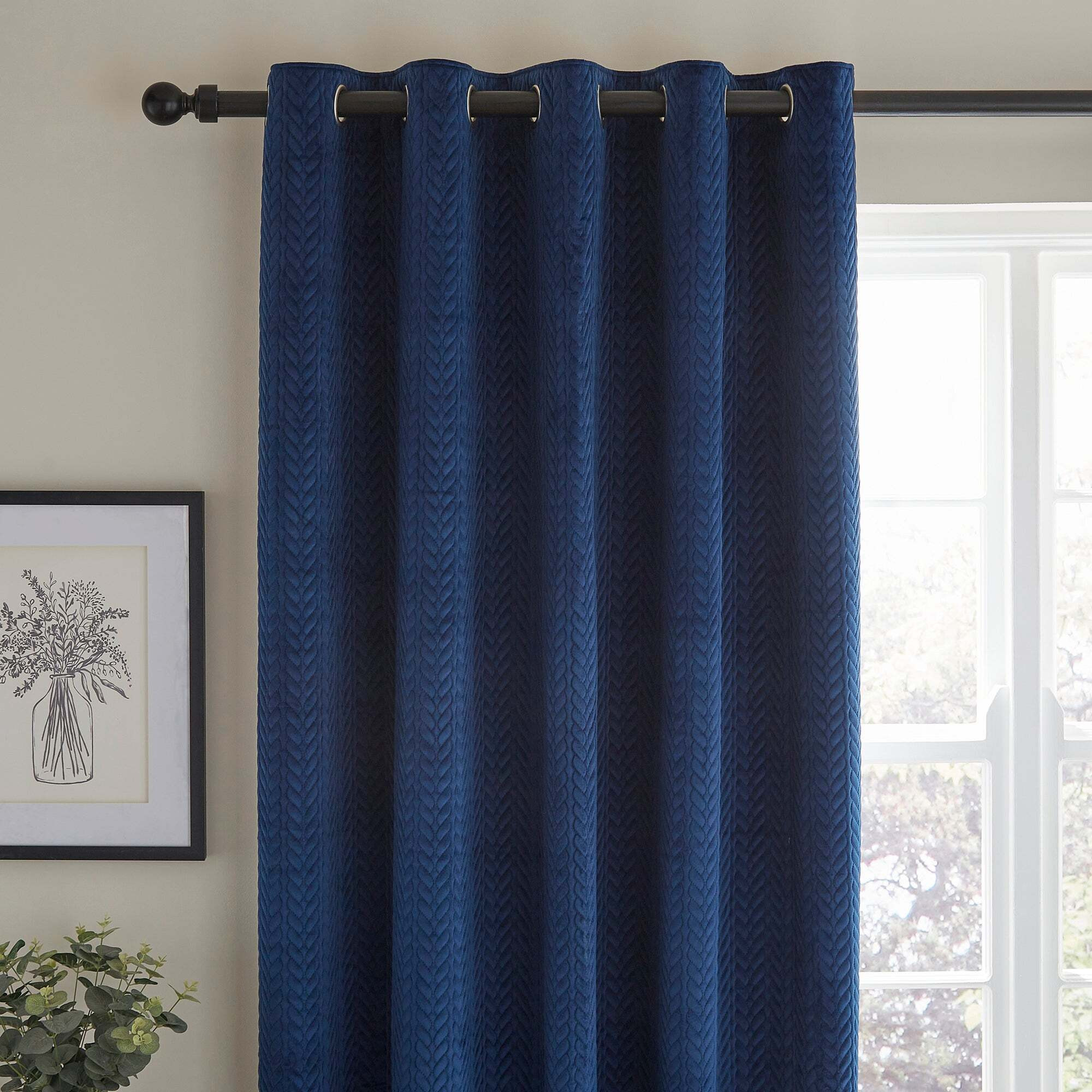 Pinsonic Plait Luxe Navy Eyelet Curtains Navy Blue by Dunelm | ufurnish.com
