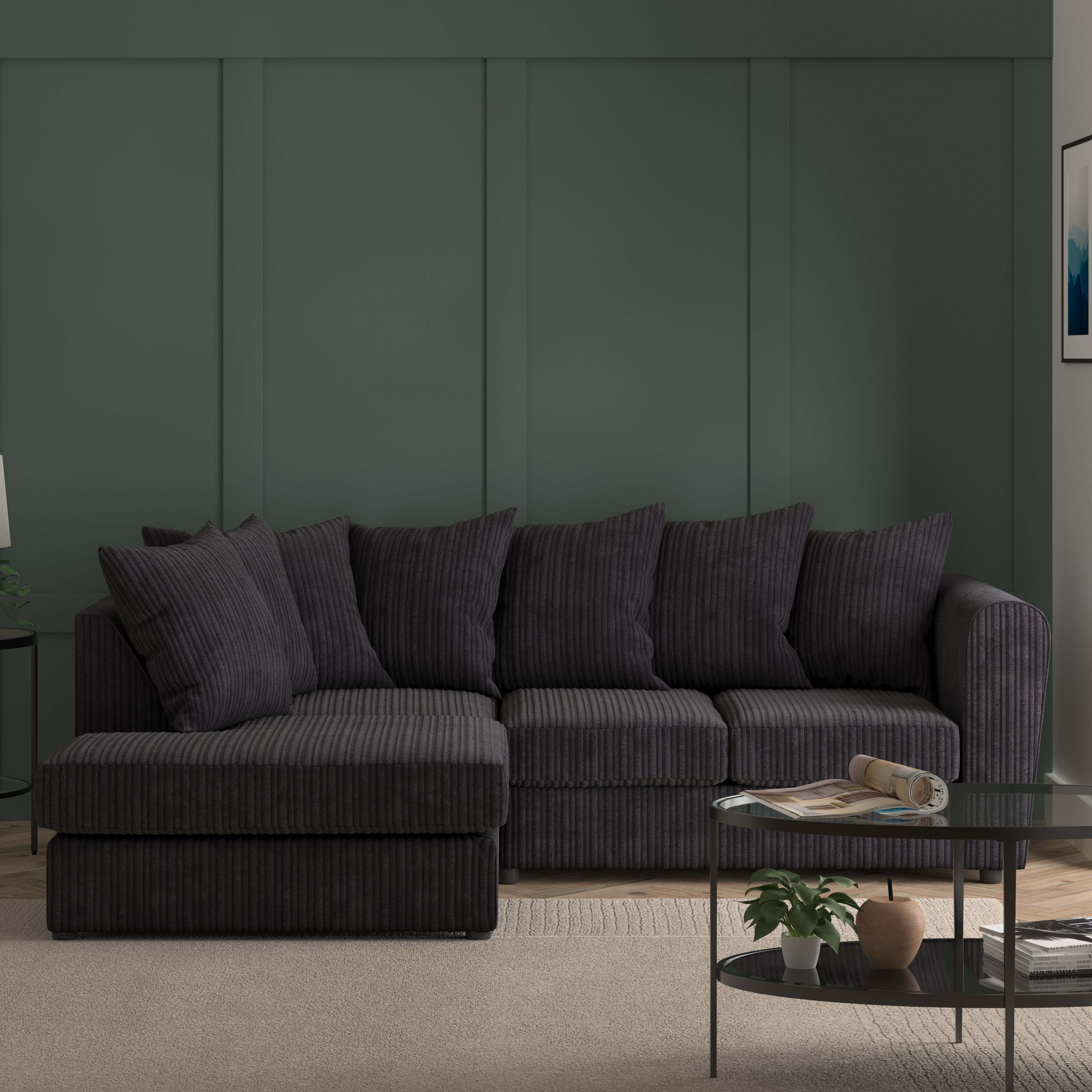 Blake Jumbo Cord Corner Sofa Black by Dunelm | ufurnish.com