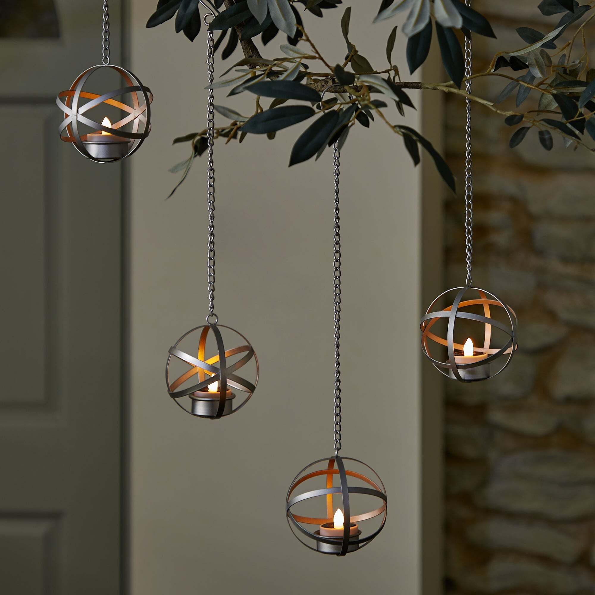 Pack of 4 Silver LED Hanging Solar Tea Lights Silver by Dunelm ...