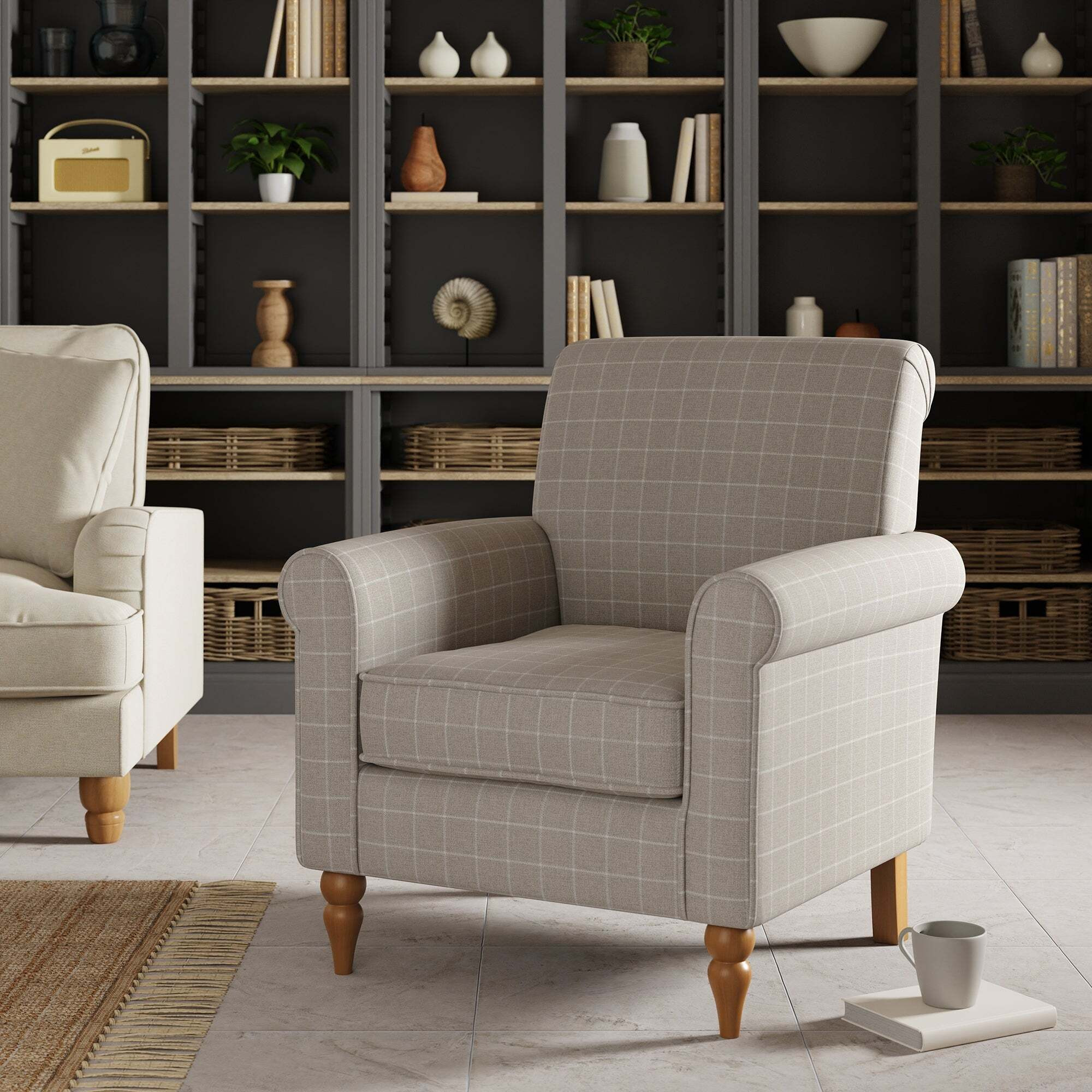 Aldridge Self Assembly Window Pane Check Armchair Natural Beige/White ...
