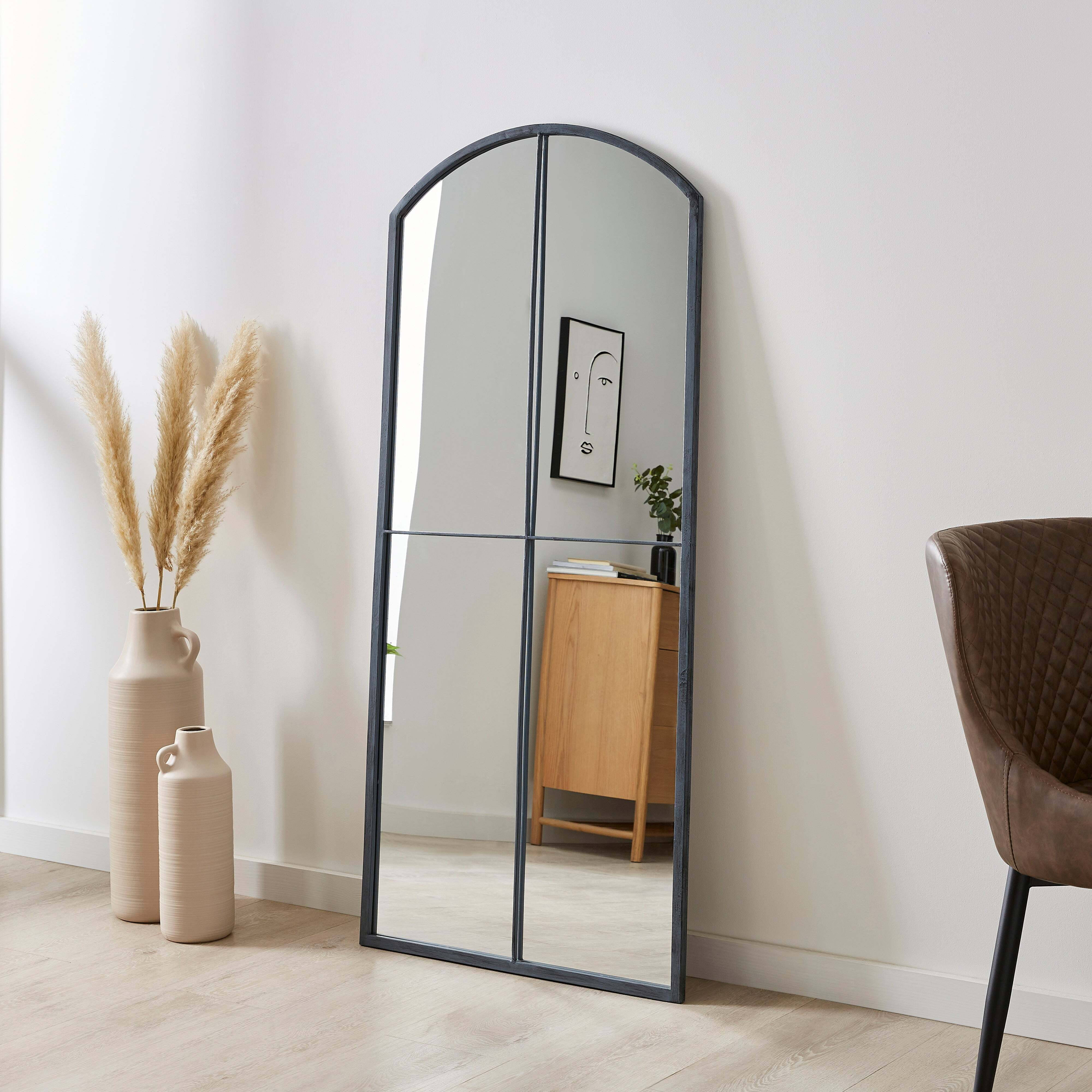 Window Arch Leaner Mirror 70cm x 150cm Pewter by Dunelm | ufurnish.com