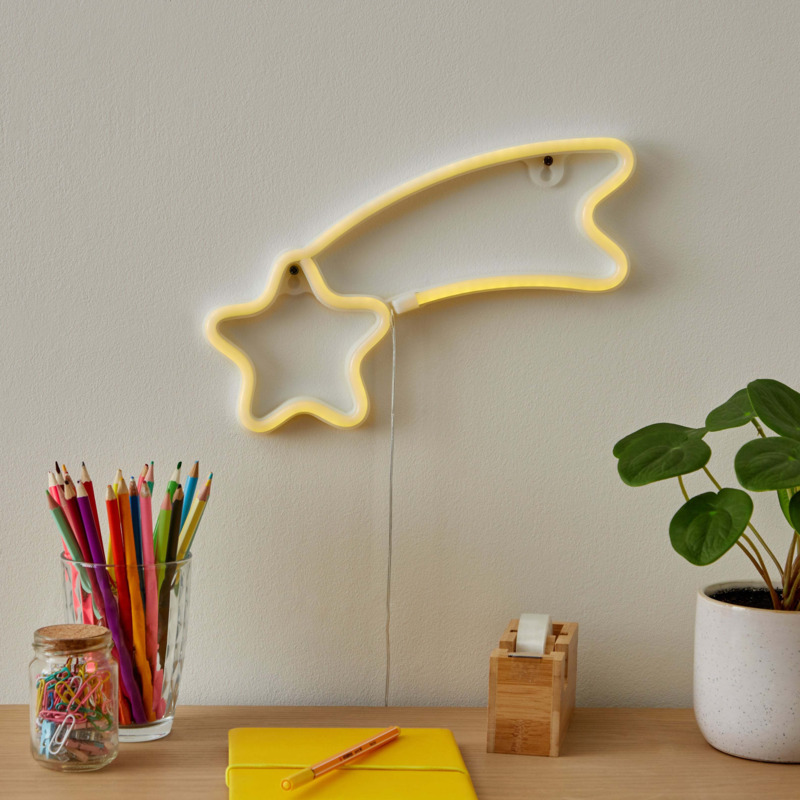 Yellow Neon Shooting Star Sign 30cm Yellow by Dunelm | ufurnish.com
