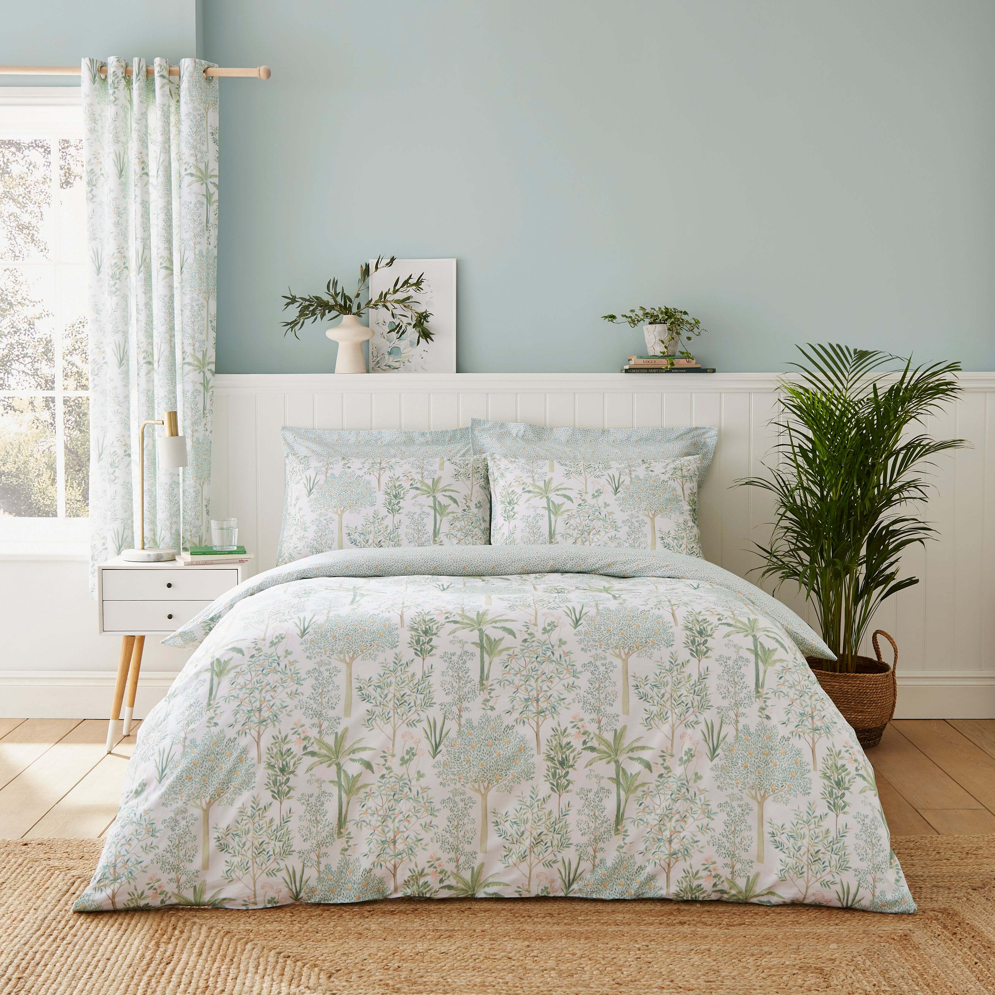 Botanical Trees Sage Duvet Cover and Pillowcase Set Green/White by ...