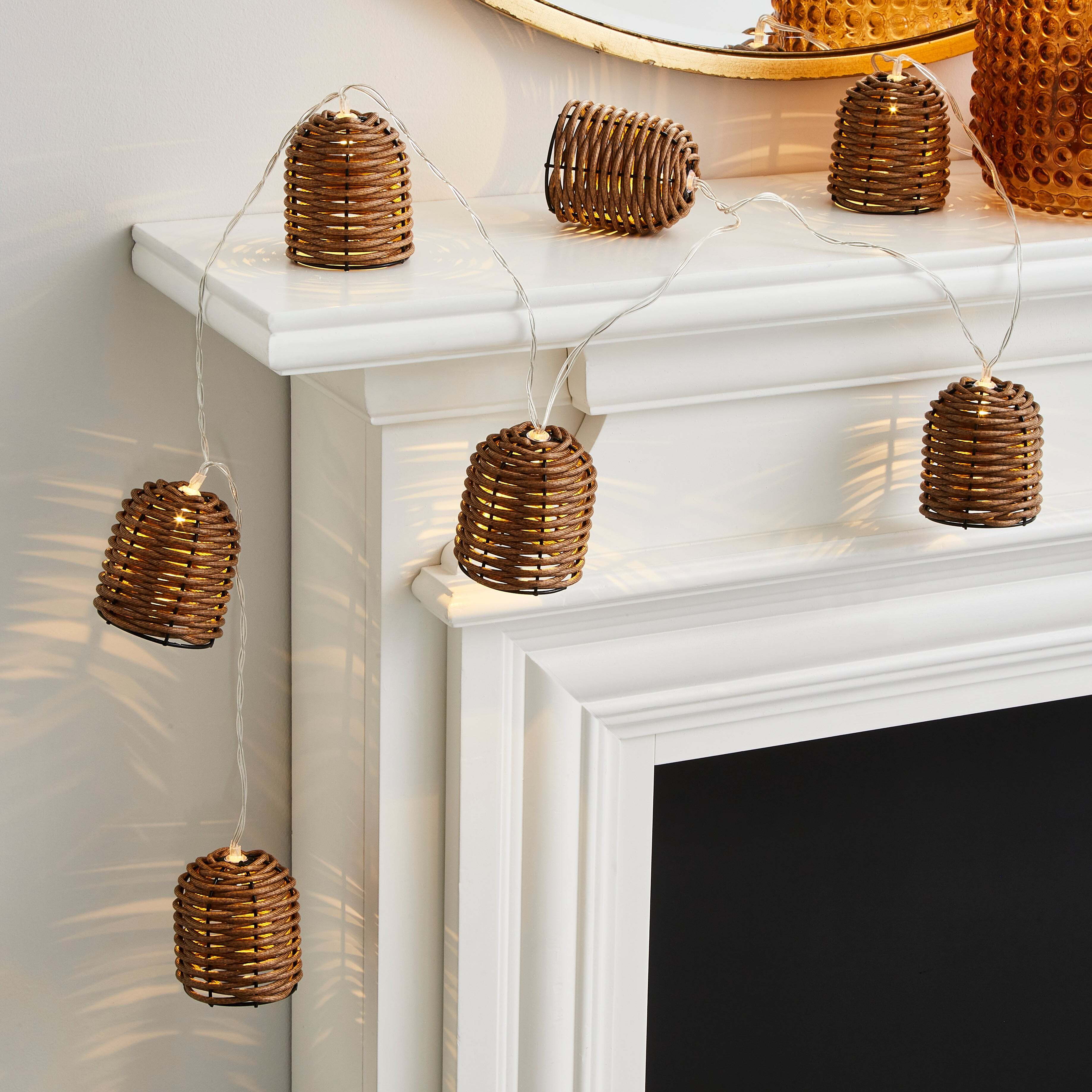 Rattan LED String Lights Brown by Dunelm | ufurnish.com